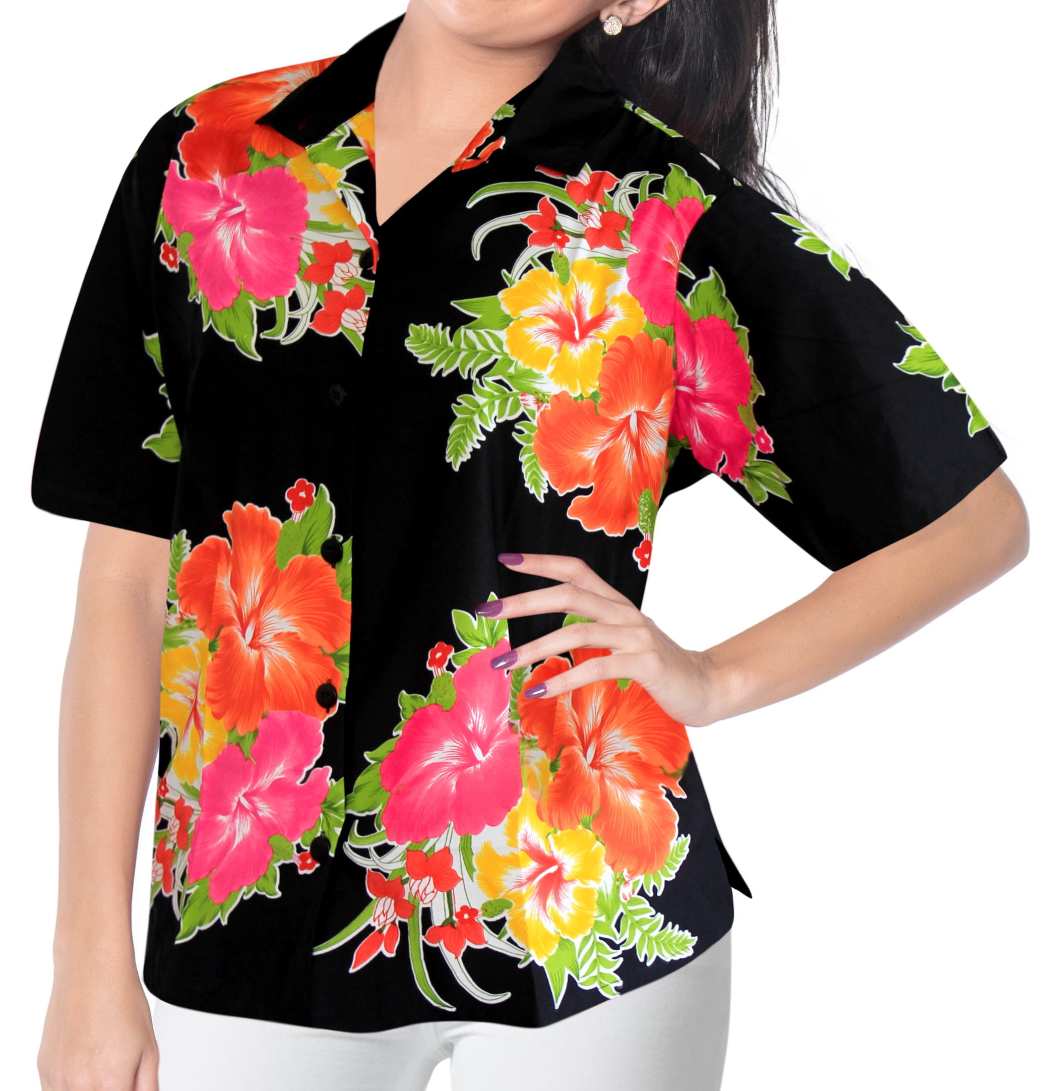 HAPPY BAY Hawaiian Shirts Womens Funky Vacation Button up Summer Beach ...