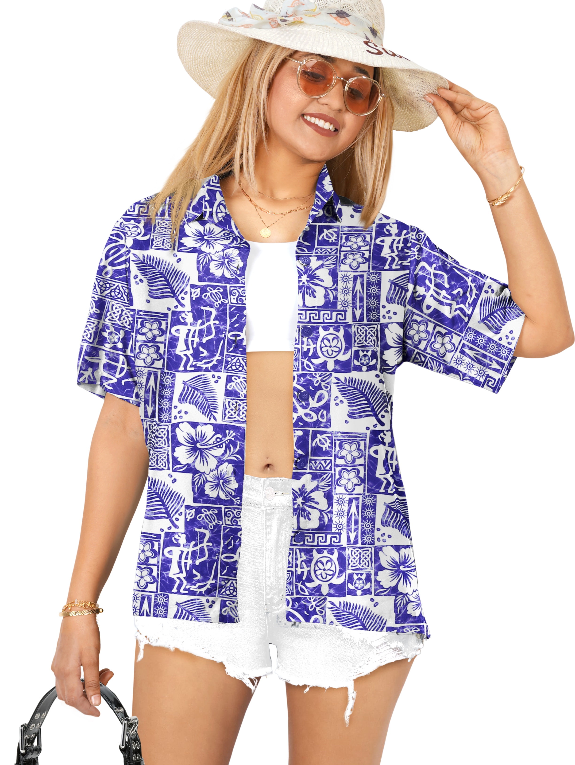 HAPPY BAY Hawaiian Shirts Womens Summer Beach Party Blouse Shirt T ...