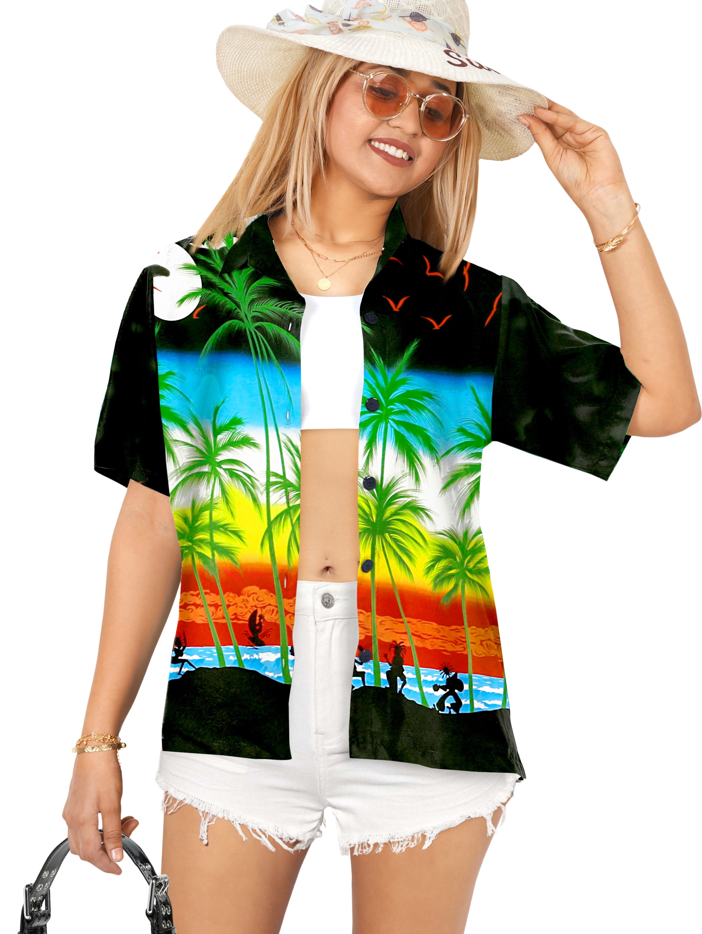 HAPPY BAY Hawaiian Shirts Womens Summer Beach Party Blouses Shirt ...