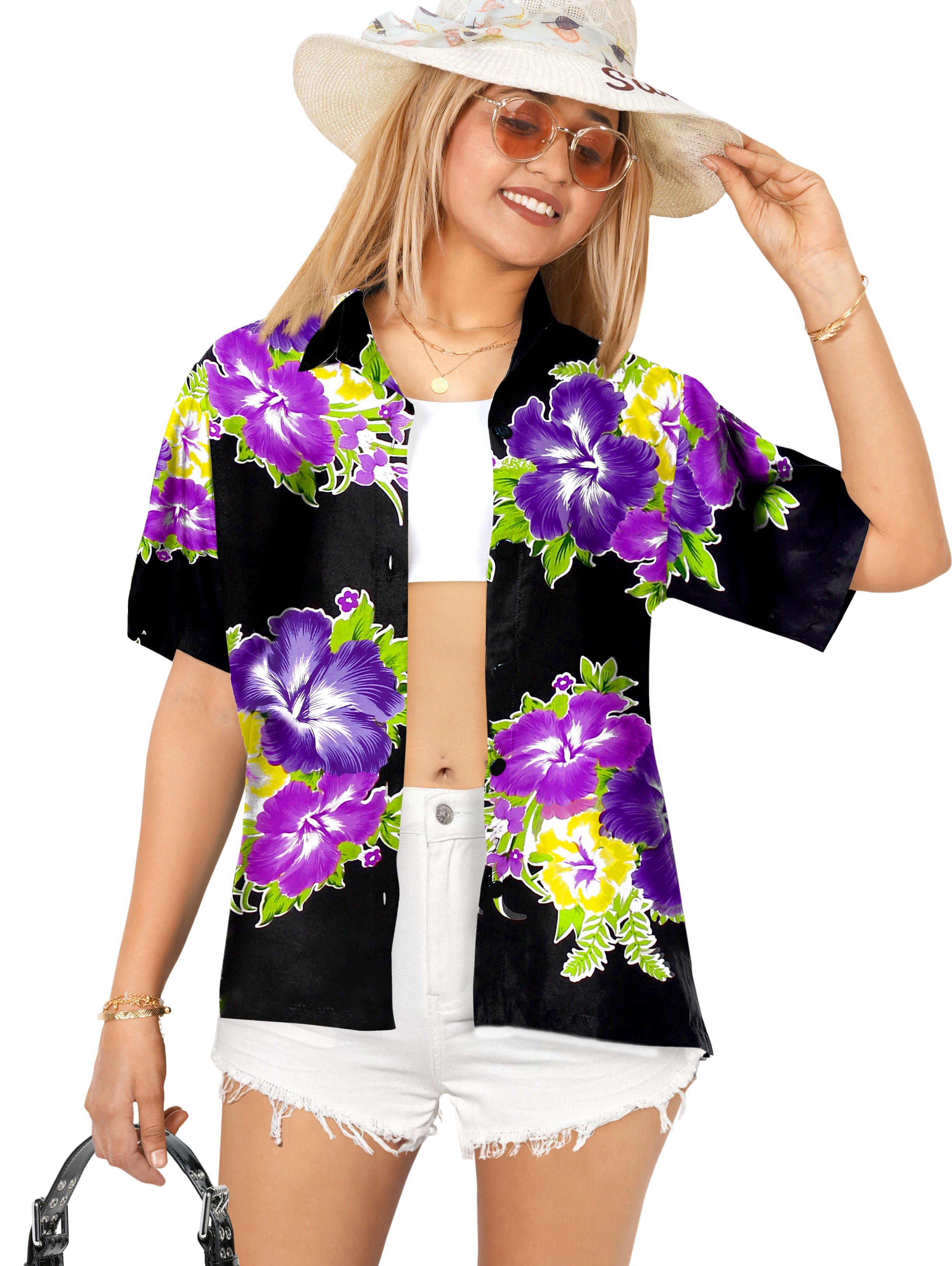 HAPPY BAY Hawaiian Shirts Womens Summer Beach Party Holidays Bohemian ...
