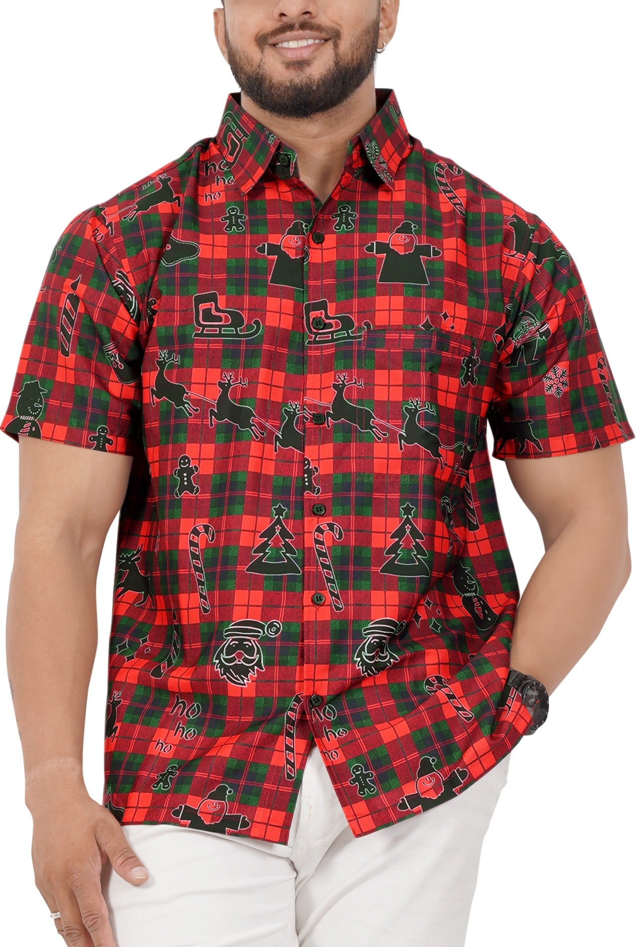 HAPPY BAY Men's Beach Button Down Funky Santa Flannel Dress Shirt ...