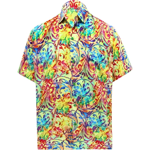 Happy Bay Mens Beach Party Tropical Floral Shirts Short Sleeve Button