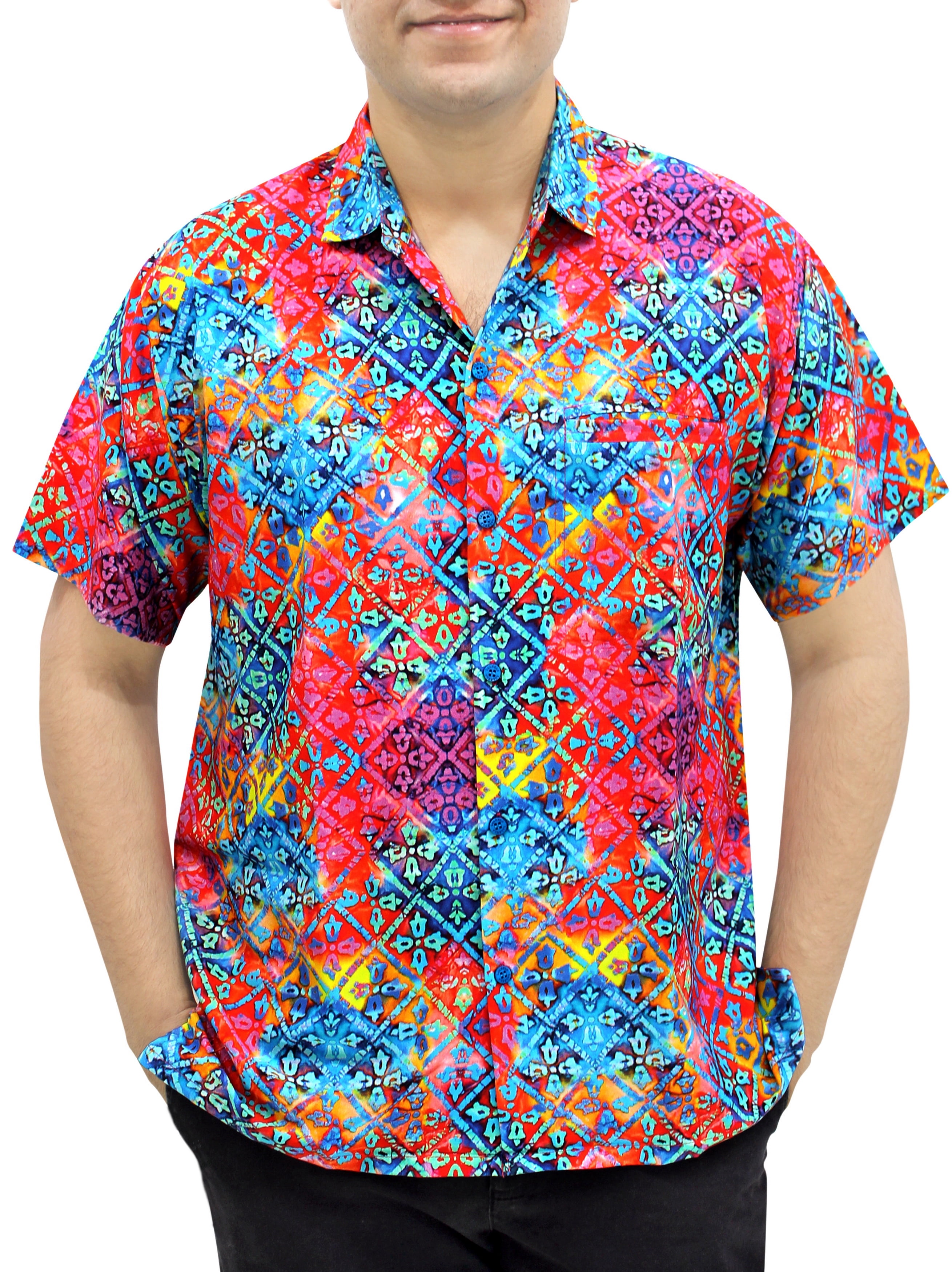 HAPPY BAY Men's Exotic Beach Button Down Hawaiian Shirts 4XL Rose, Allover Art Summer Vacation ...