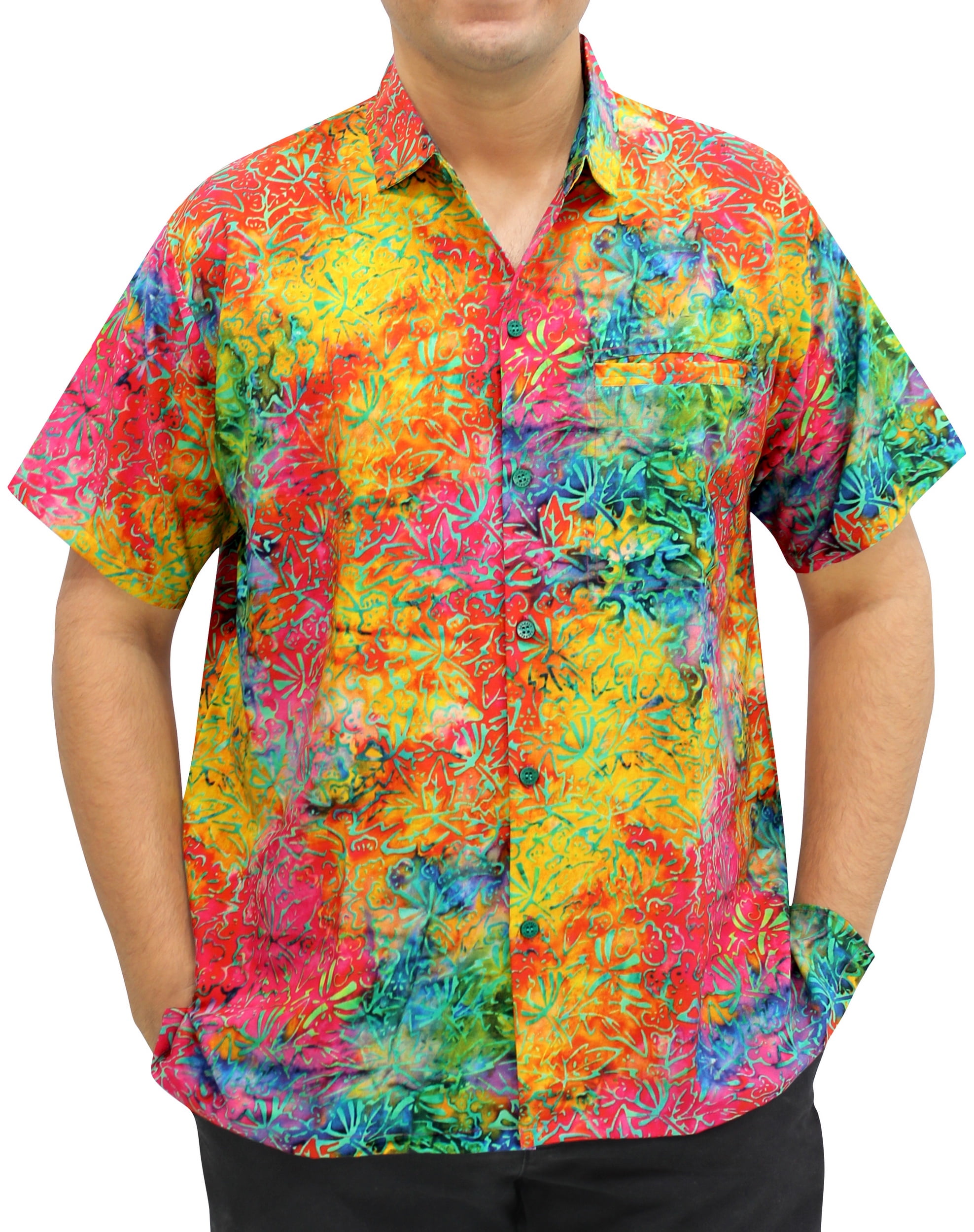 HAPPY BAY Men's Exotic Beach Button Down Hawaiian Shirts M Rainbow ...
