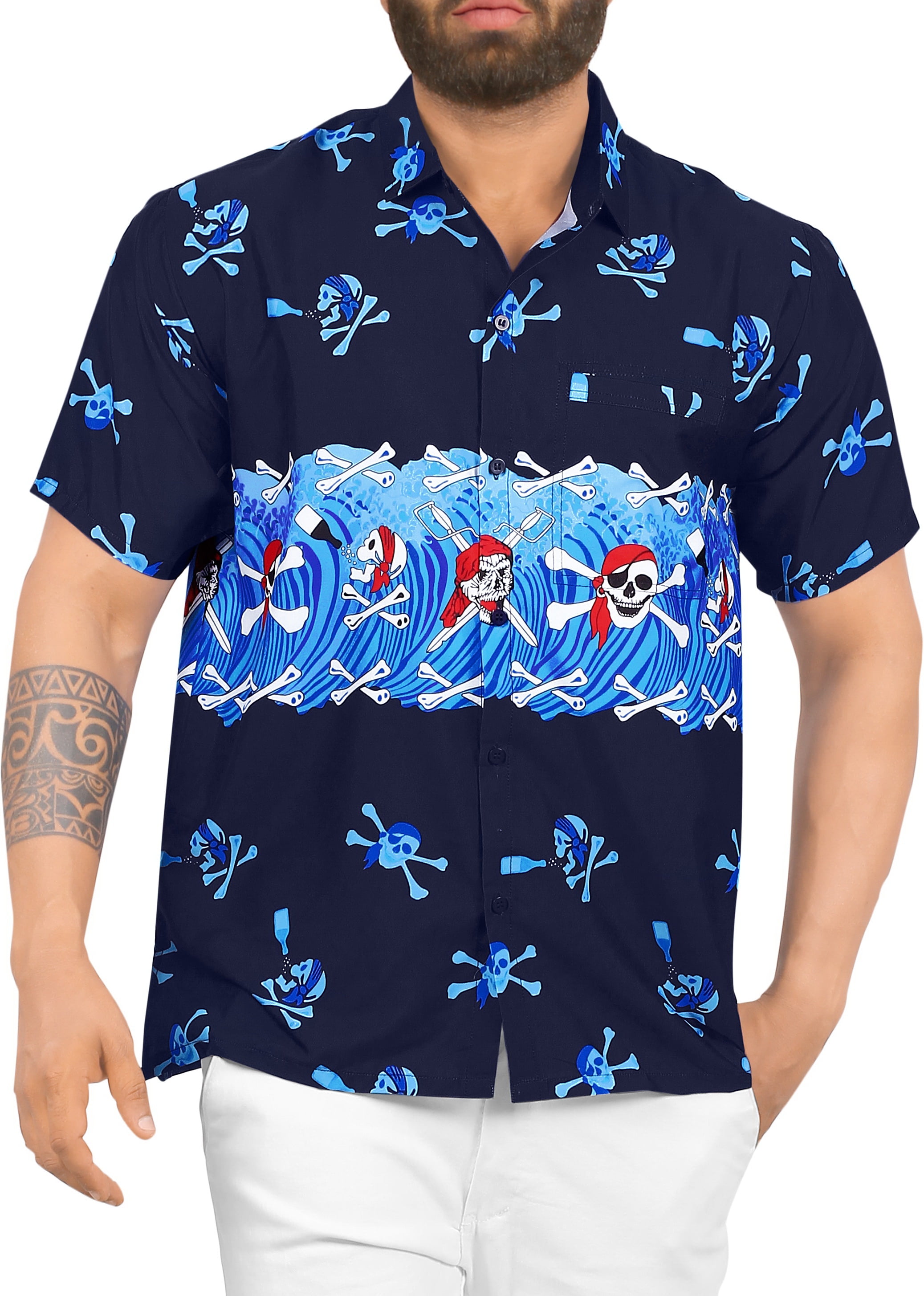 HAPPY BAY Men's Hawaiian Button Up Short Sleeve Beach Caribbean Shirt ...