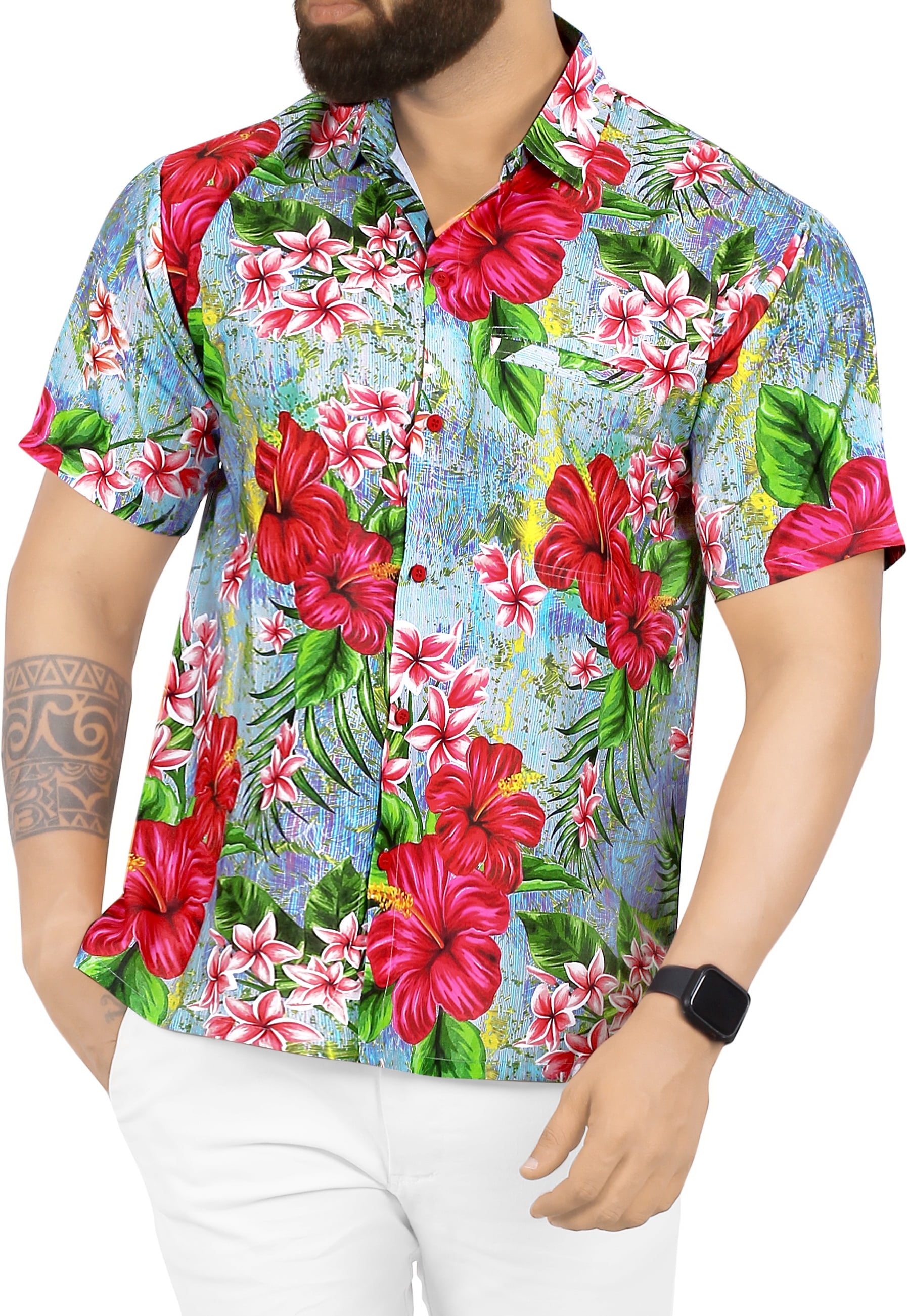 HAPPY BAY Men's Hawaiian Shirts Short Sleeve Button Down Shirt Floral ...