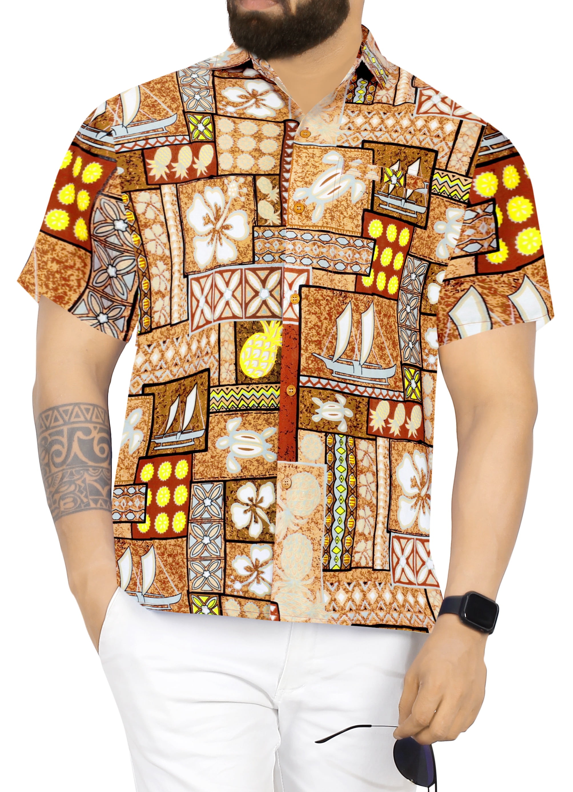 HAPPY BAY Men's Hawaiian Shirts Short Sleeve Button Down Shirt Floral ...