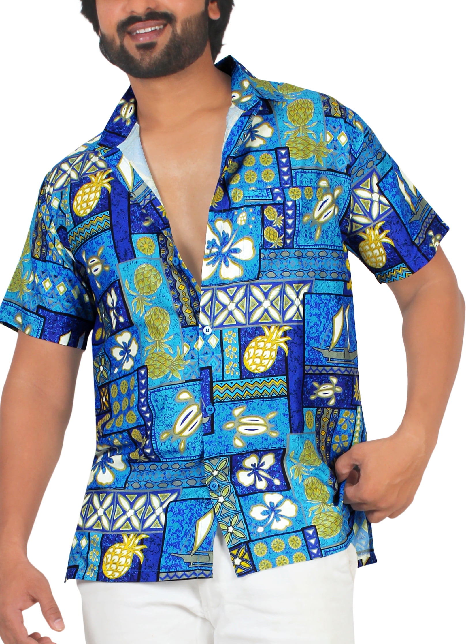 HAPPY BAY Men's Hawaiian Shirts Short Sleeve Button Down Shirt Floral ...