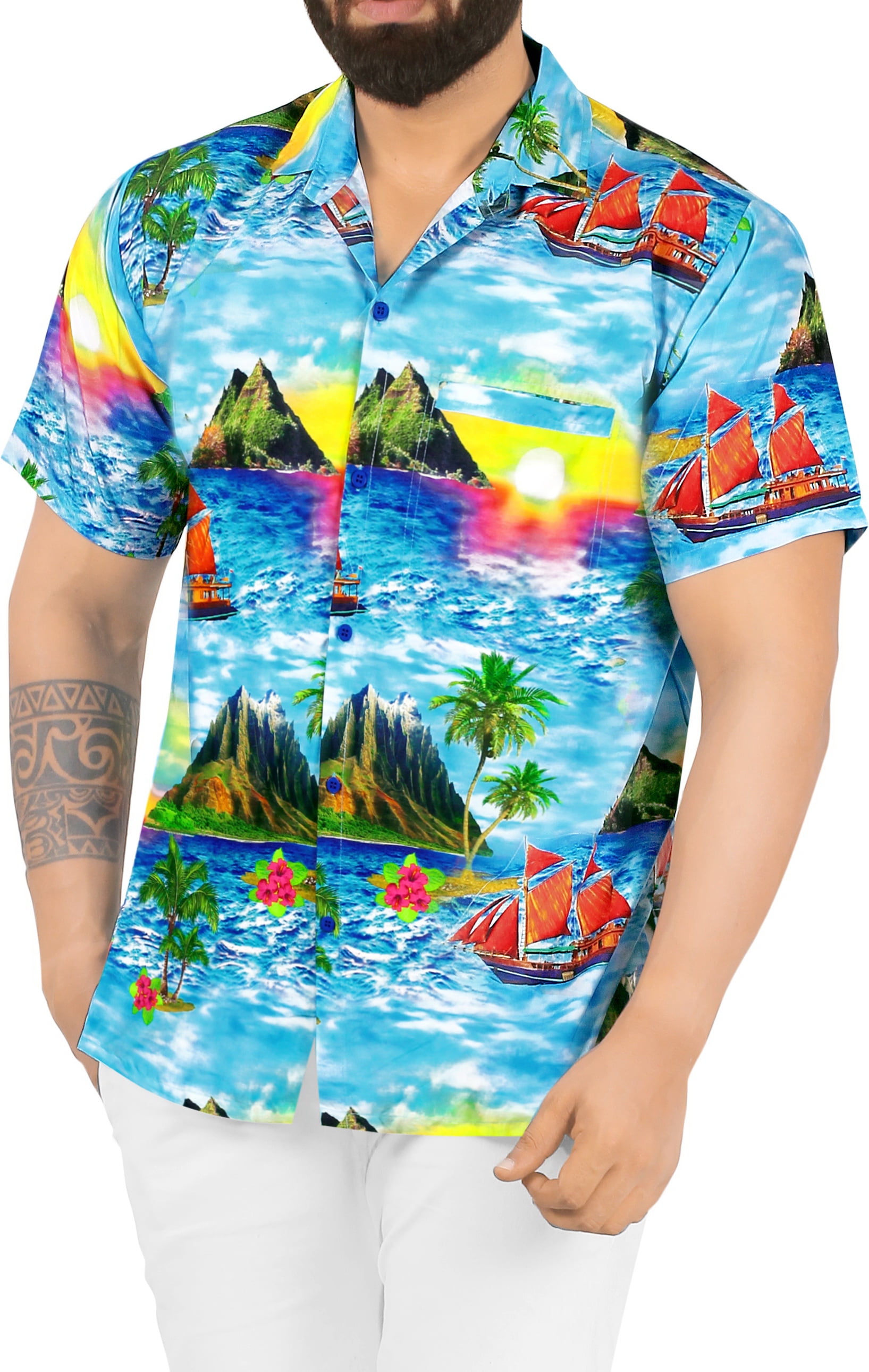 HAPPY BAY Men's Hawaiian Shirts Short Sleeve Button Down Shirt Men's ...
