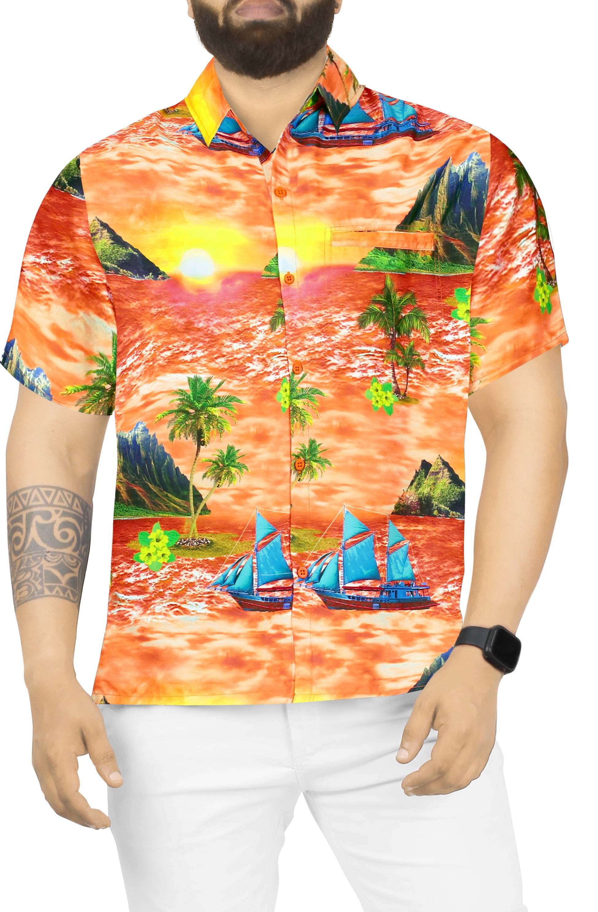 HAPPY BAY Men's Hawaiian Shirts Short Sleeve Button Down Shirt Men's ...