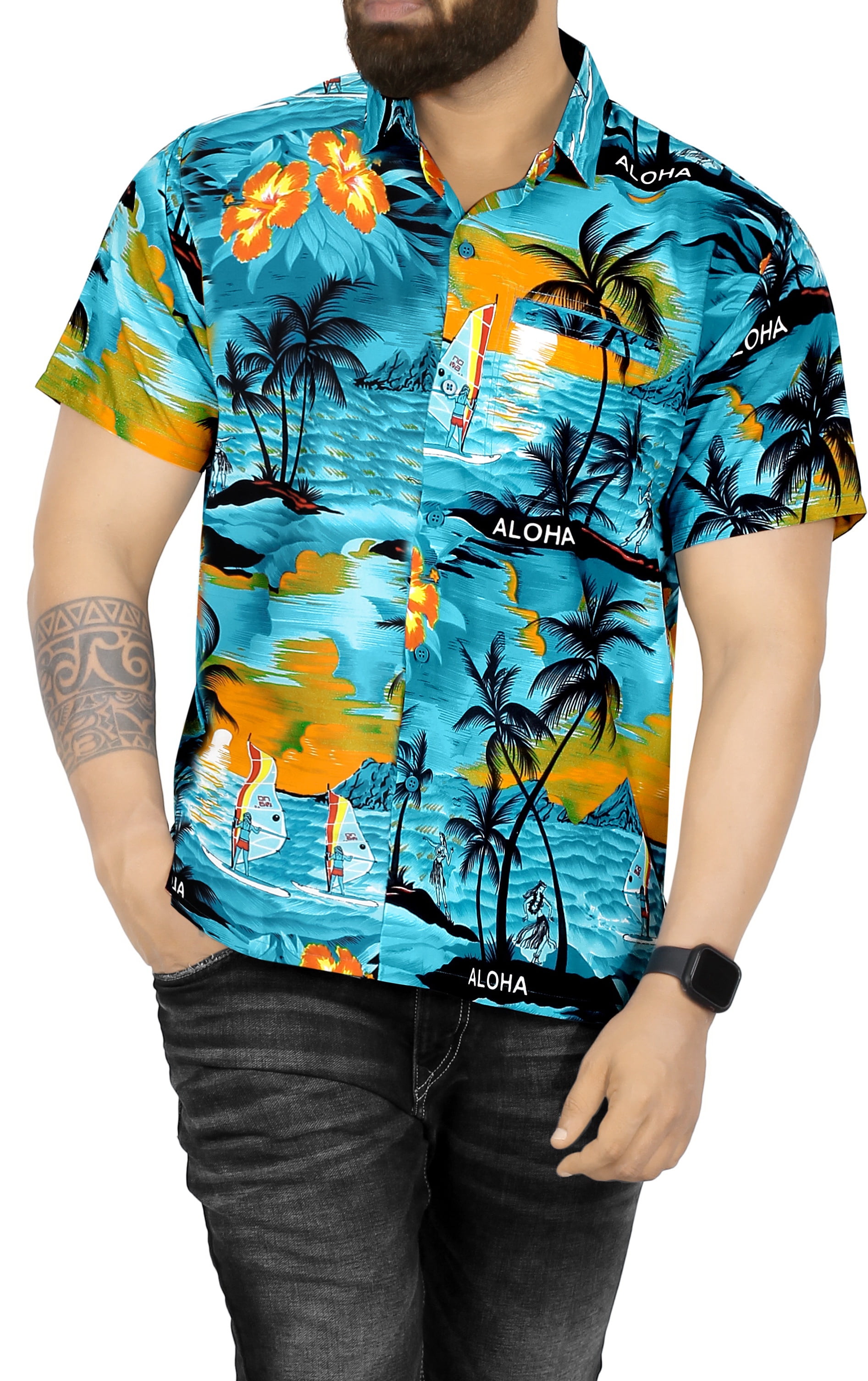 HAPPY BAY Men's Hawaiian Shirts Short Sleeve Button Down Shirt Mens ...