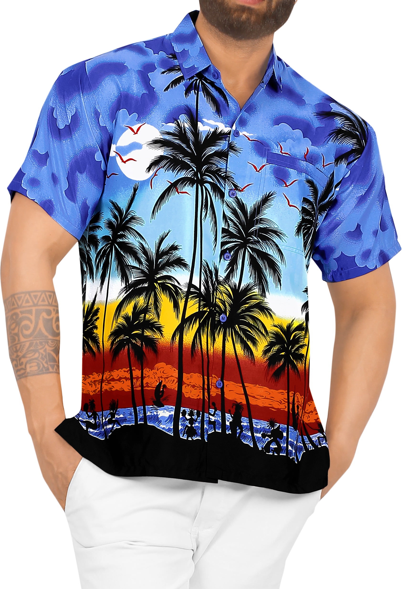 HAPPY BAY Men's Hawaiian Shirts Short Sleeve Button Down Shirt Mens ...