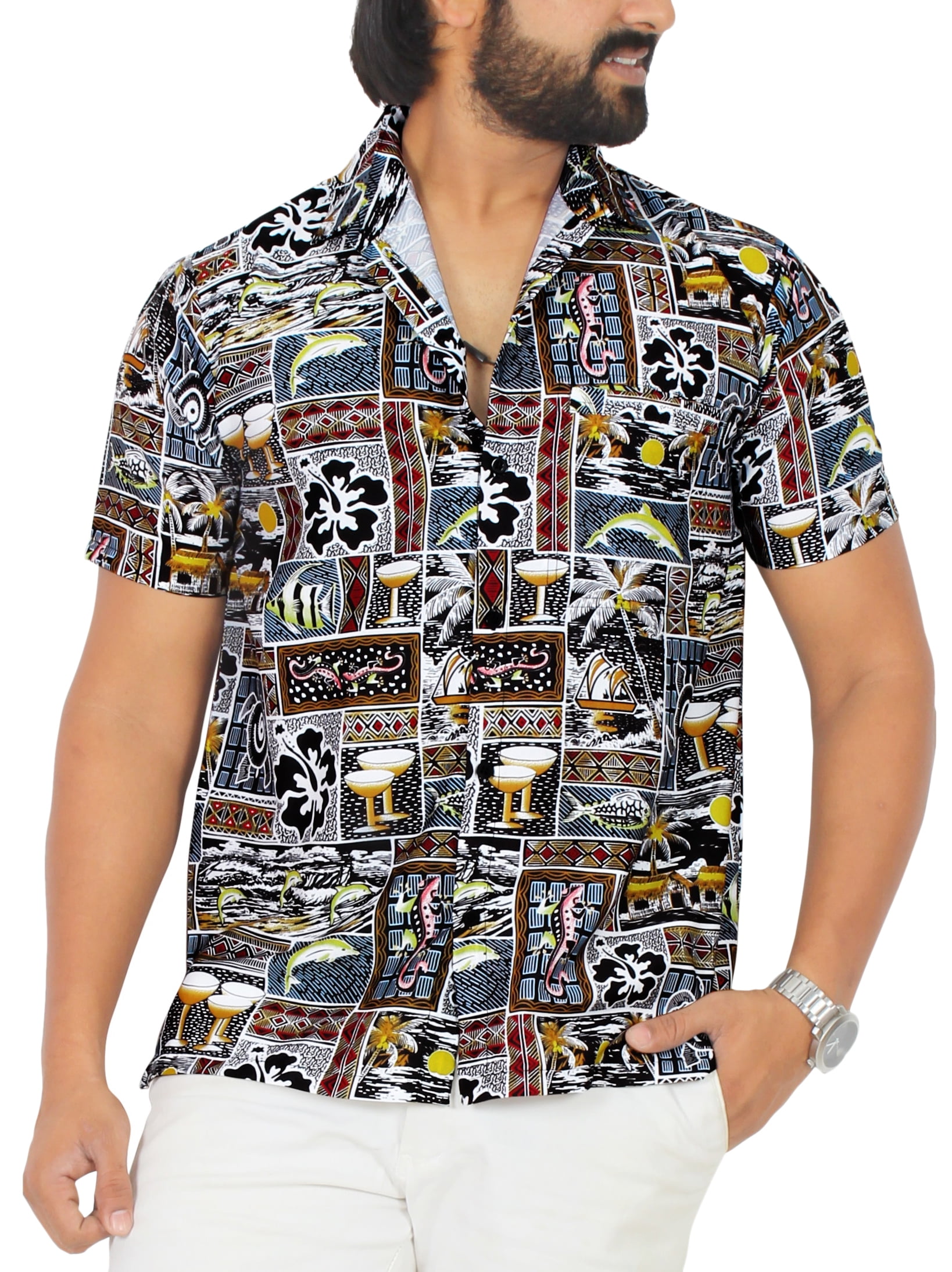 HAPPY BAY Men's Hawaiian Shirts Short Sleeve Button Down Shirt Mens ...