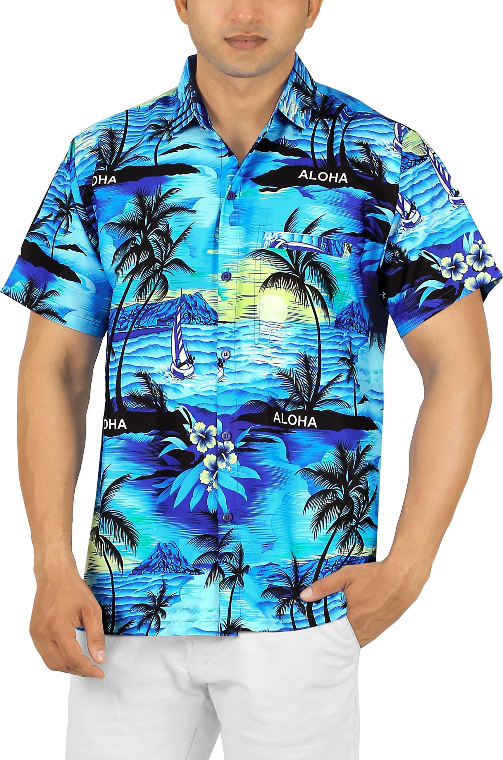 HAPPY BAY Men's Hawaiian Shirts Short Sleeve Button Down Shirt Mens ...