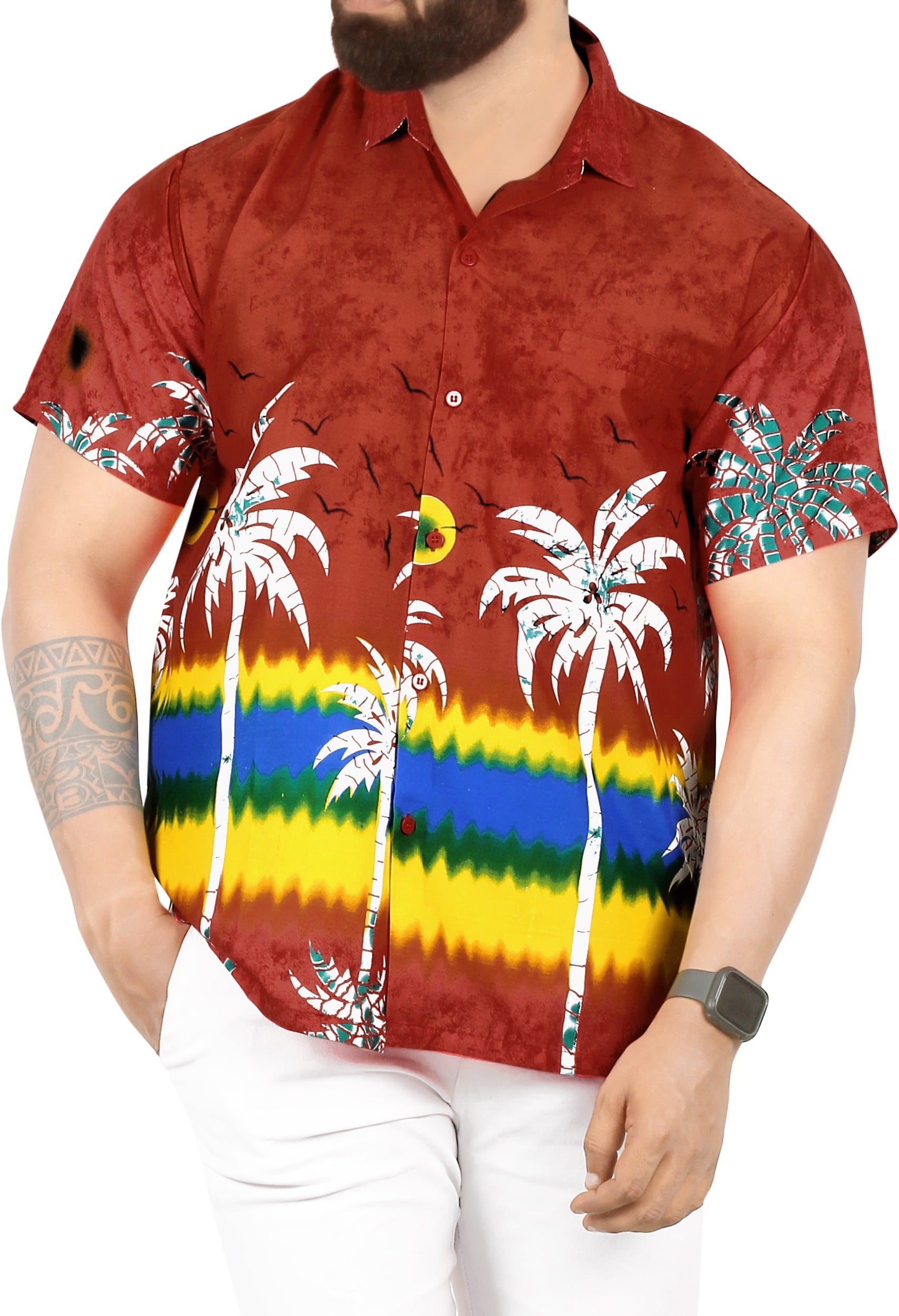 HAPPY BAY Men's Hawaiian Shirts Short Sleeve Button Down Shirt Mens ...