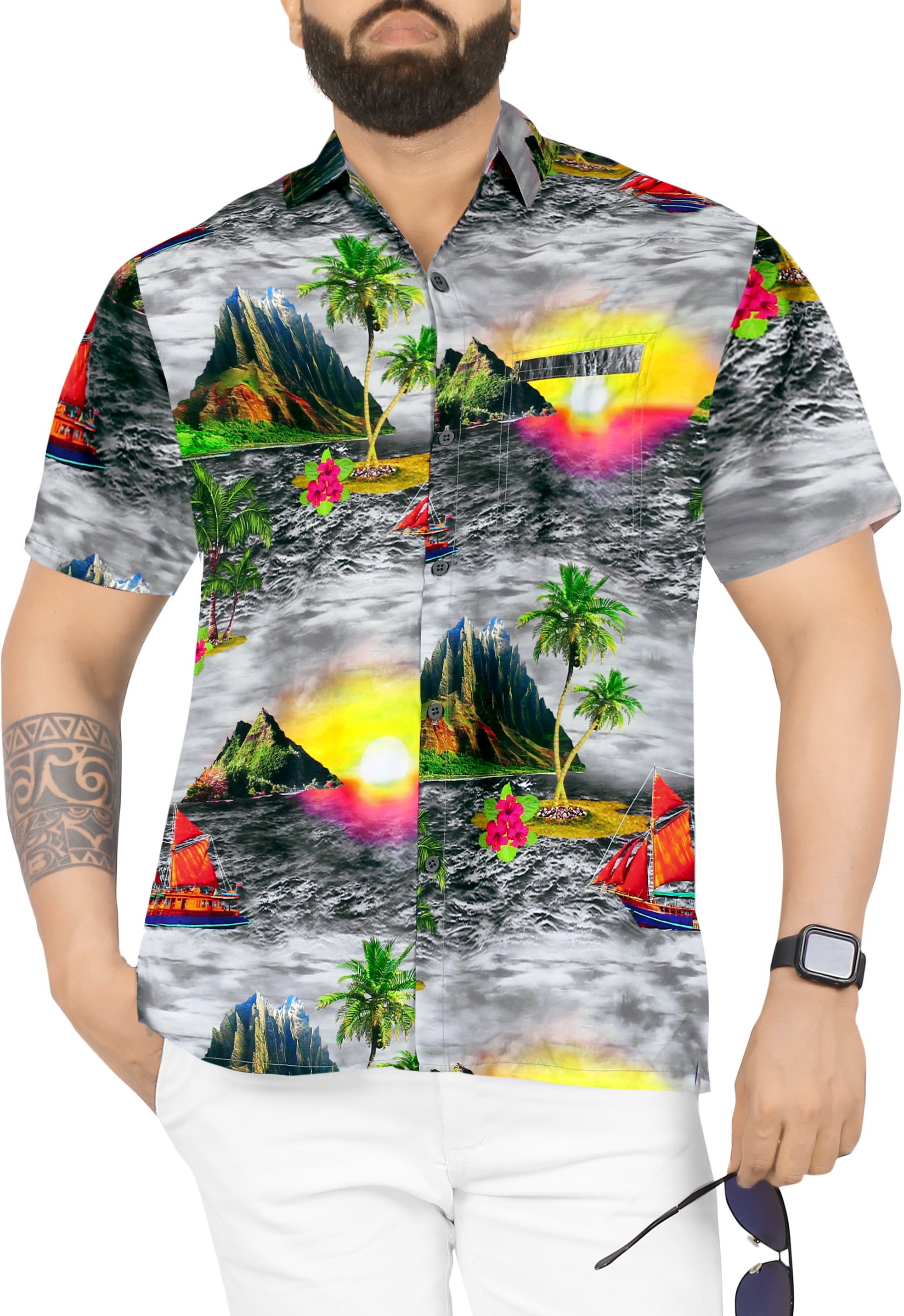 HAPPY BAY Men's Hawaiian Shirts Short Sleeve Button Down Shirt Mens ...