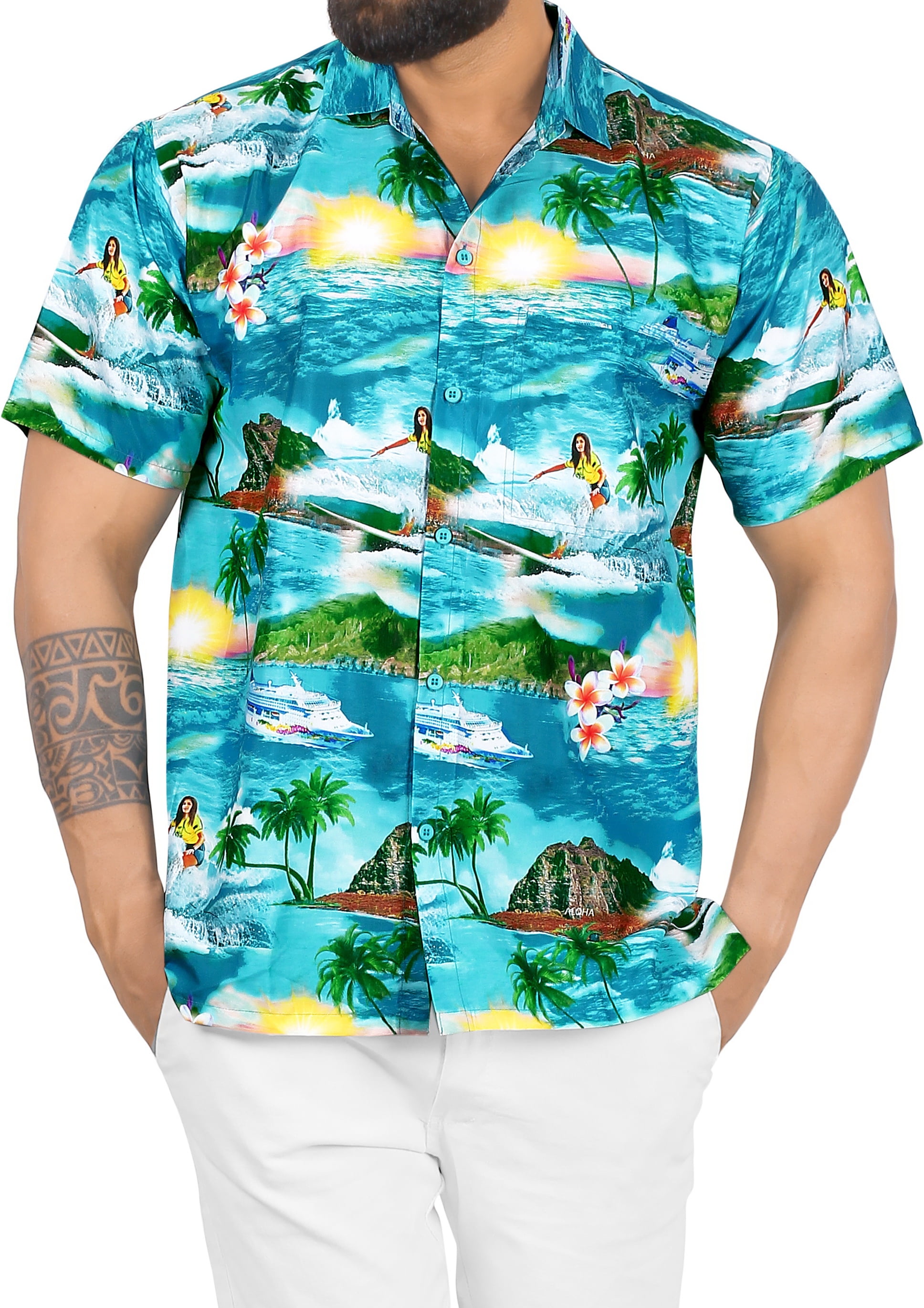 HAPPY BAY Men's Hawaiian Shirts Short Sleeve Button Down Shirt Mens ...
