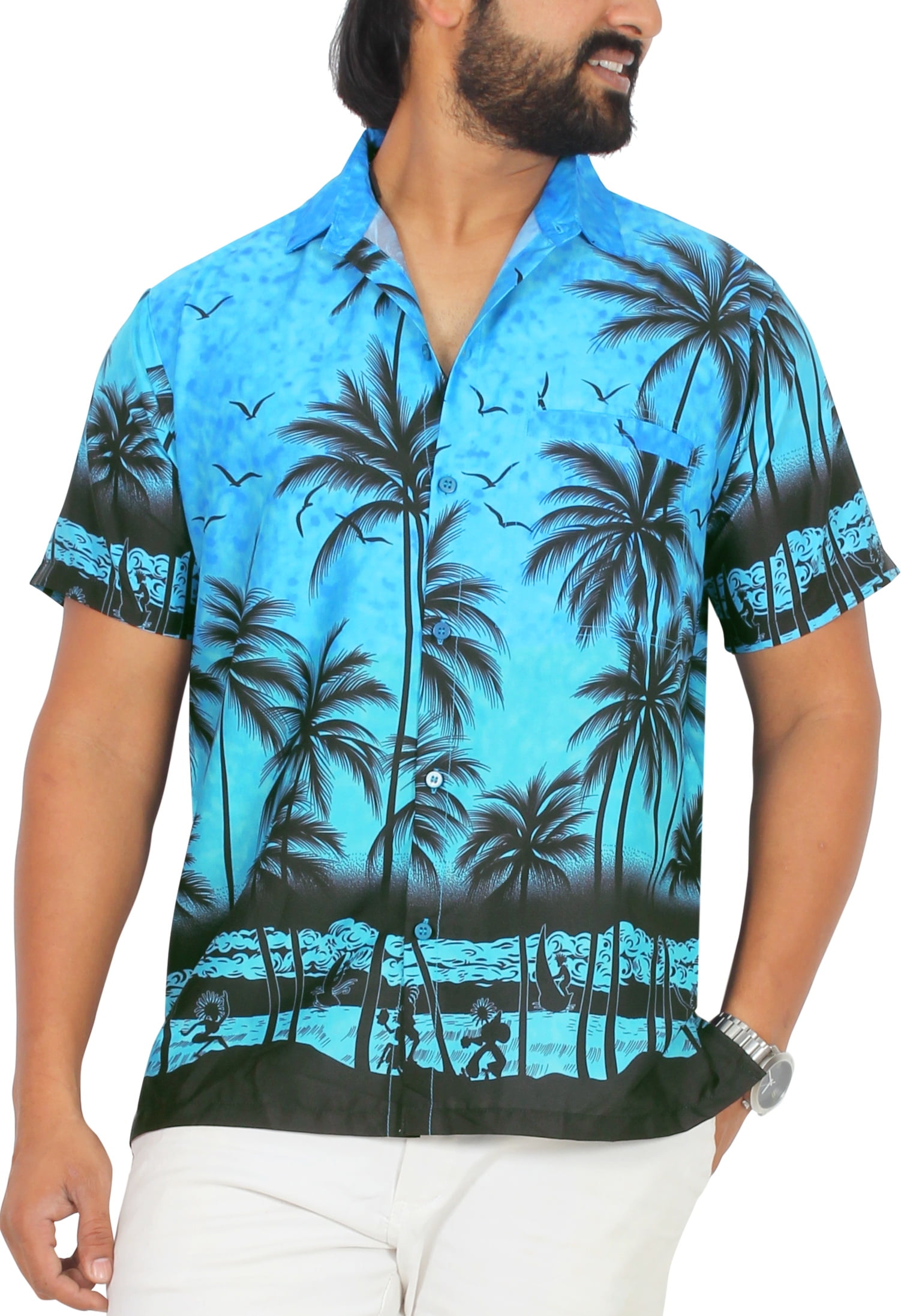 HAPPY BAY Men's Hawaiian Shirts Short Sleeve Button Down Shirt Mens ...