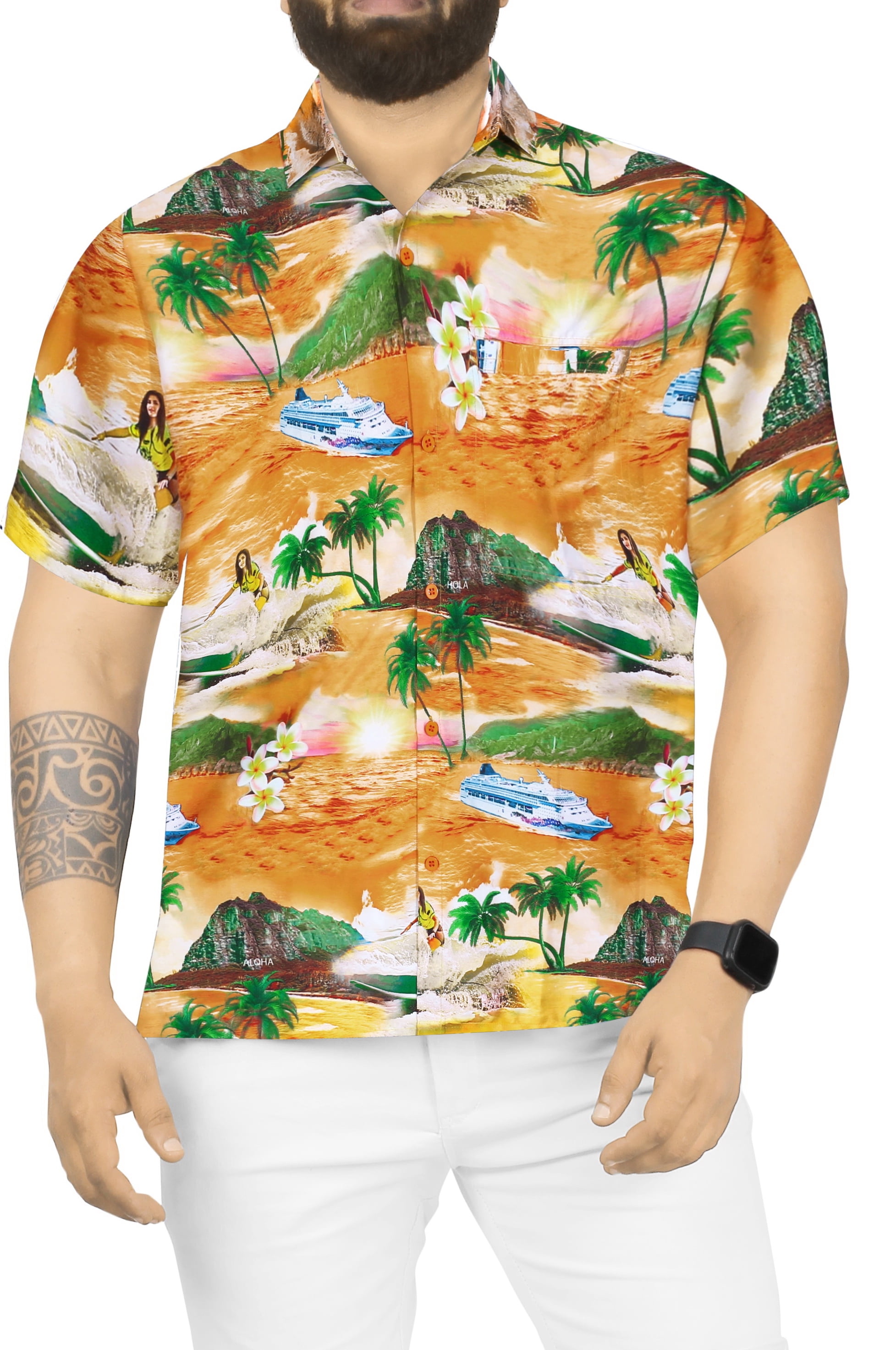 HAPPY BAY Men's Hawaiian Shirts Short Sleeve Button Down Shirt Mens ...