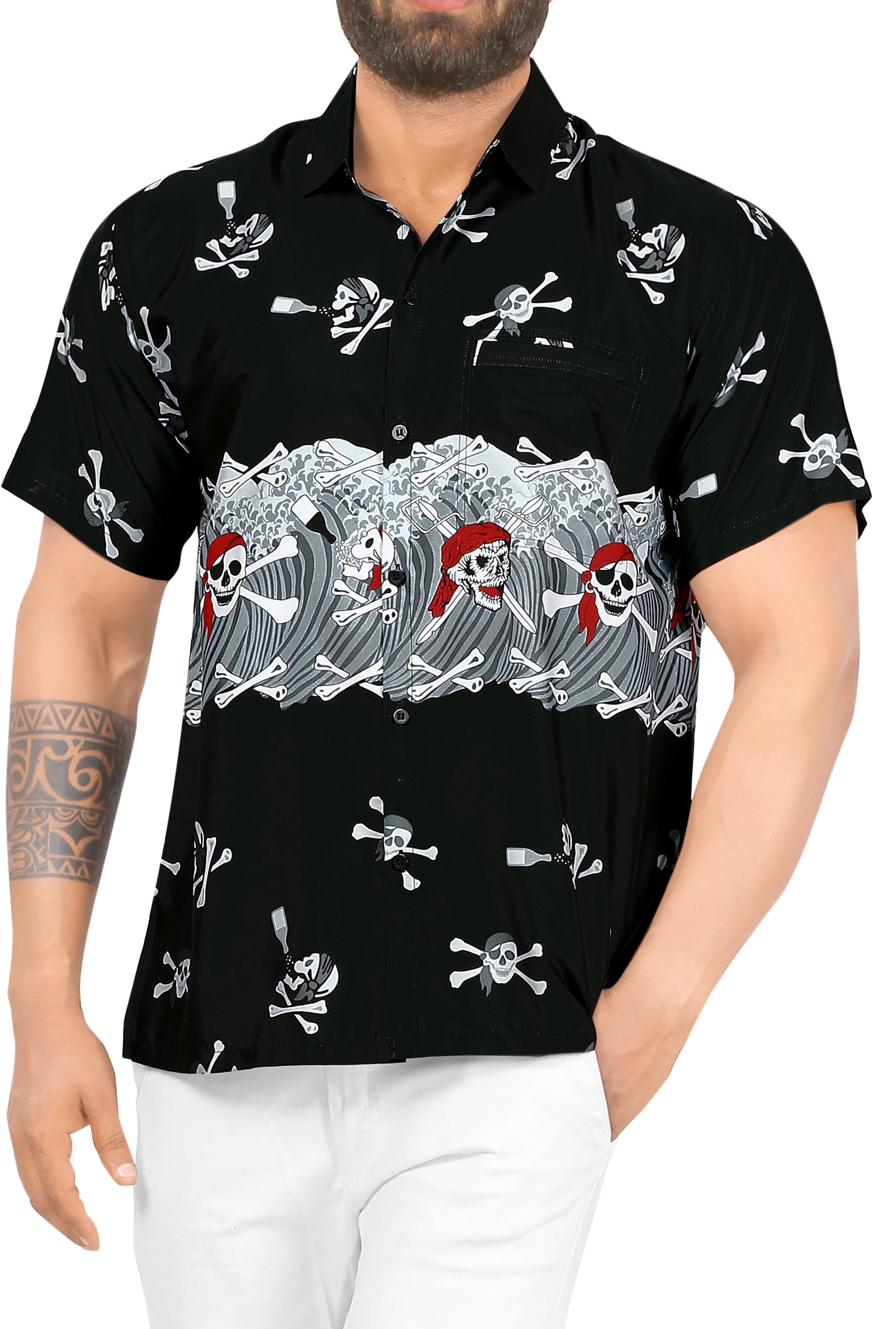 HAPPY BAY Men's Hawaiian Short Sleeve Button Up Beach Caribbean Shirt ...