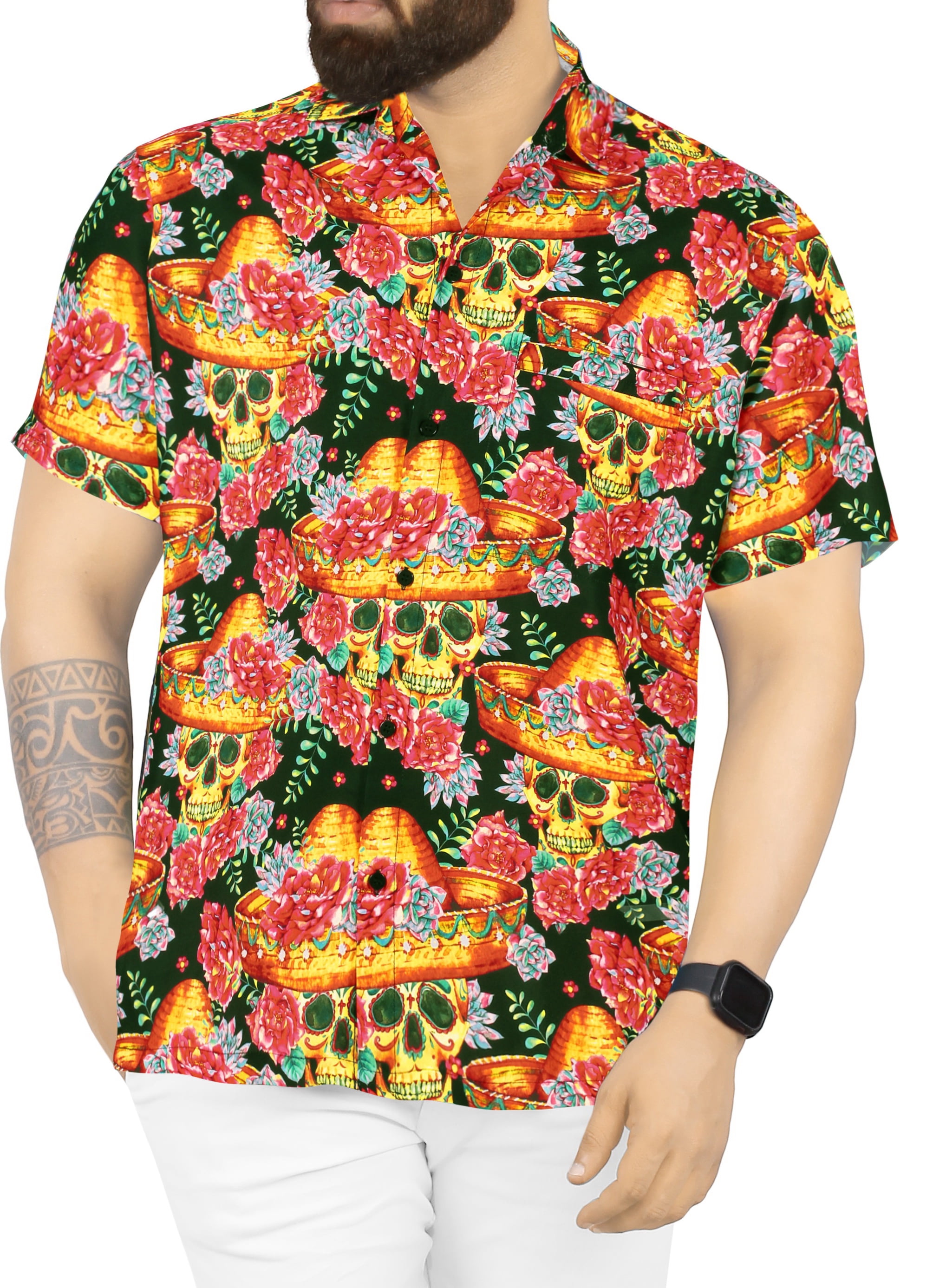 HAPPY BAY Men's Hawaiian Short Sleeve Summer Caribbean Party Shirt ...