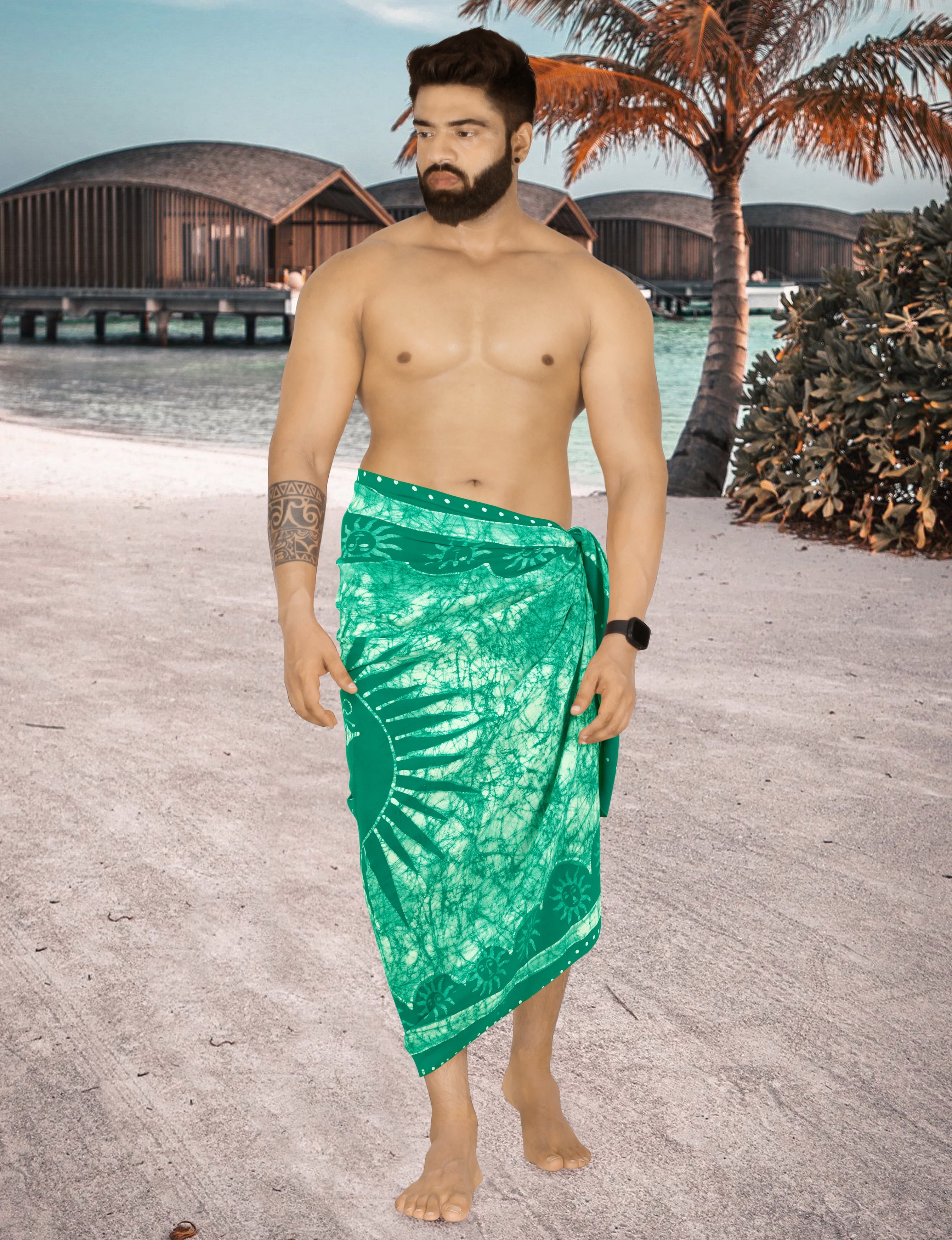 HAPPY BAY Men's Pareo Regular Surfing Dashiki Sarong Long Swim Beach ...