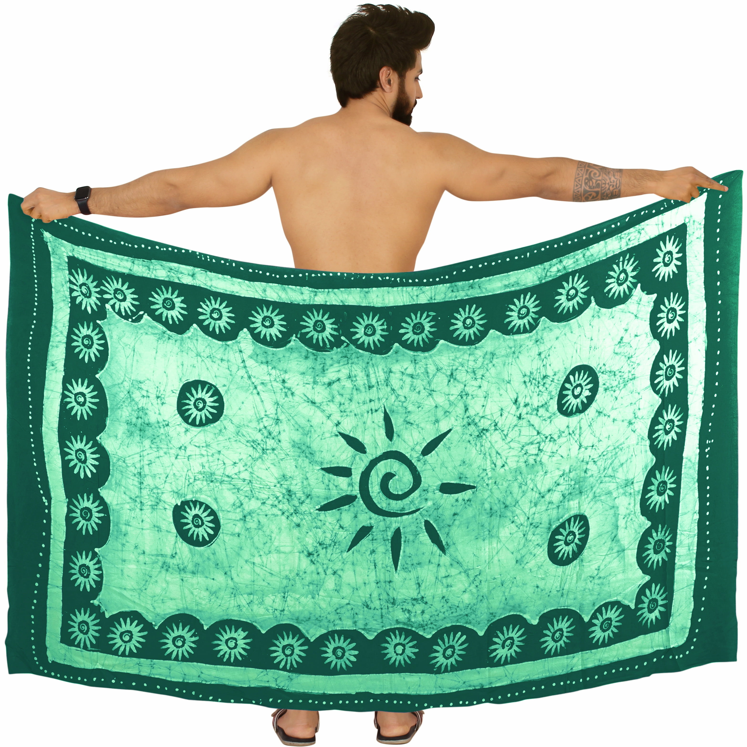 HAPPY BAY Men's Pareo Standard Beachwear Dashiki Sarong Full Beach Wrap One Size Shamrock, Sun ...
