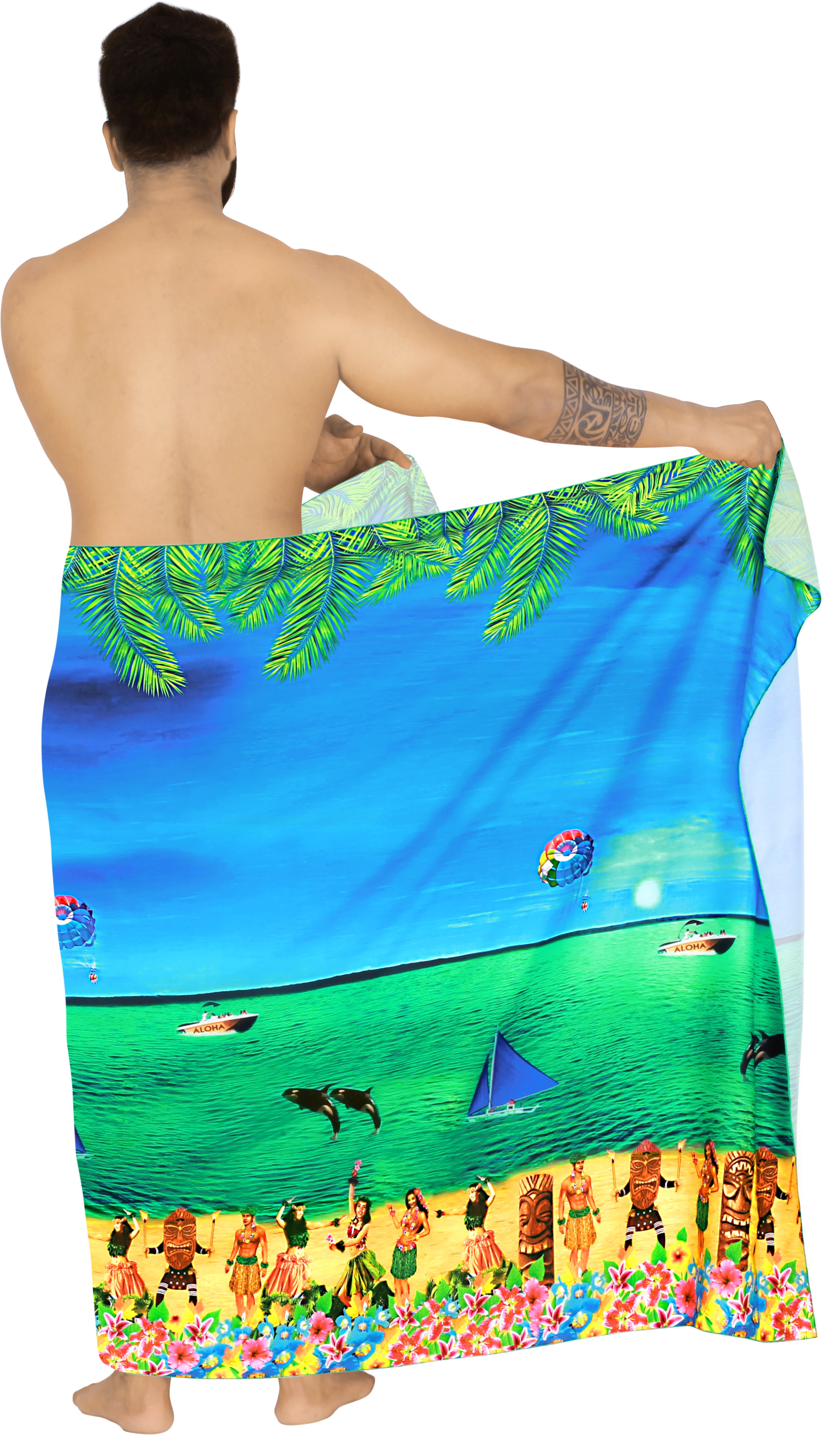 HAPPY BAY Men's Pareo Swim Trunk Holiday Sarong Long Beach Wrap One ...