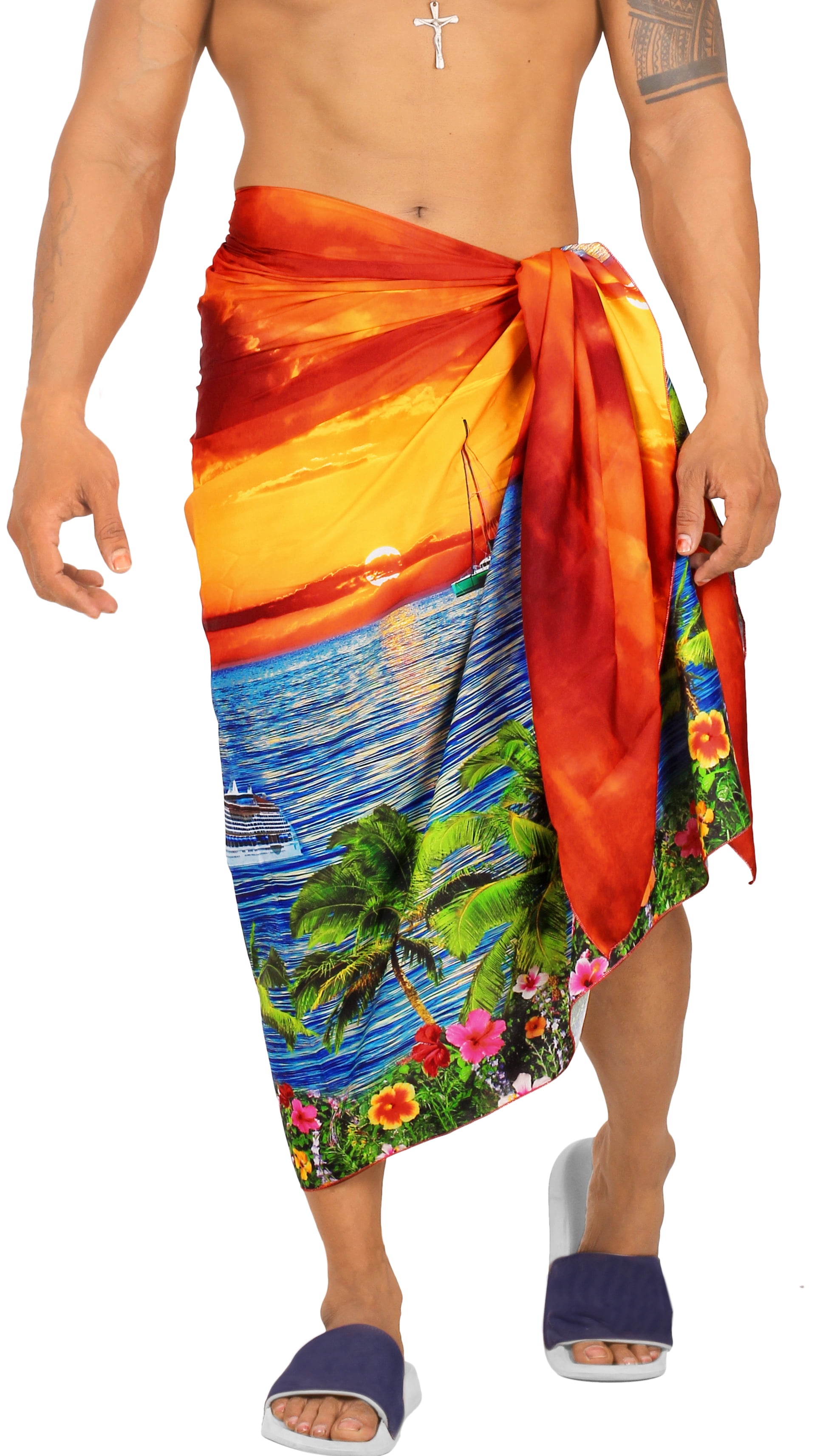 HAPPY BAY Men's Pareo Swim Trunk Holiday Sarong Long Beach Wrap One ...
