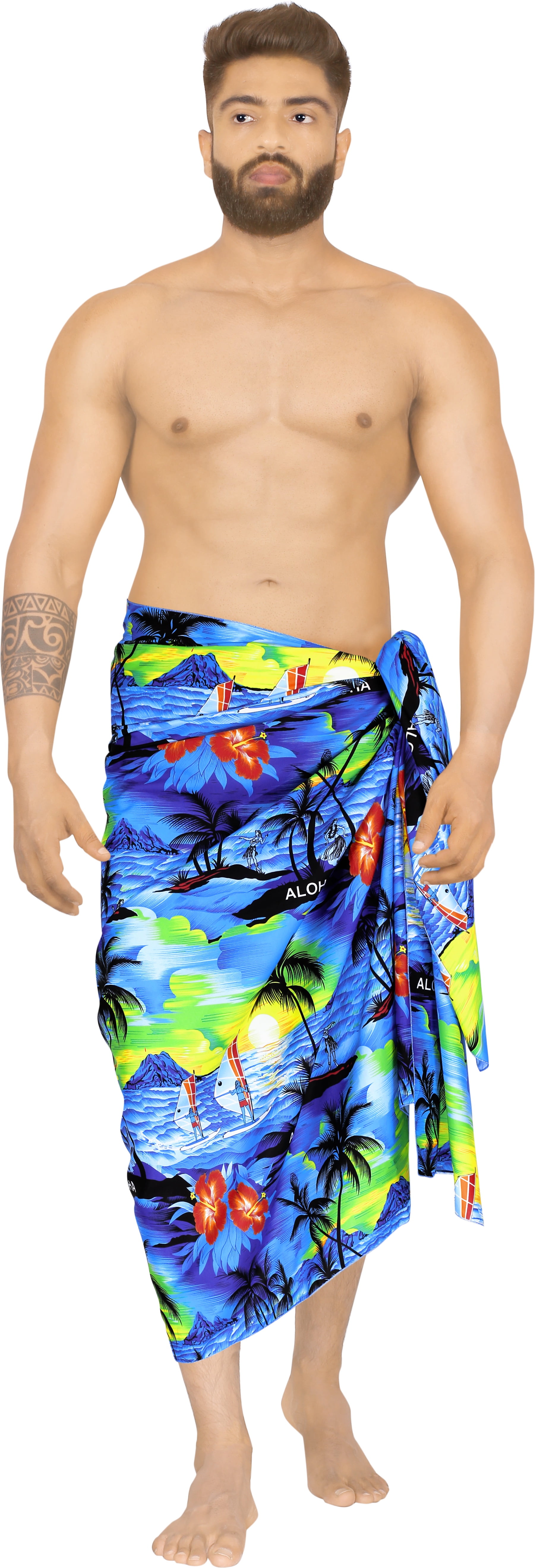 HAPPY BAY Men's Pareo Swim Trunk Vacation Sarong Beach Wrap One Size ...