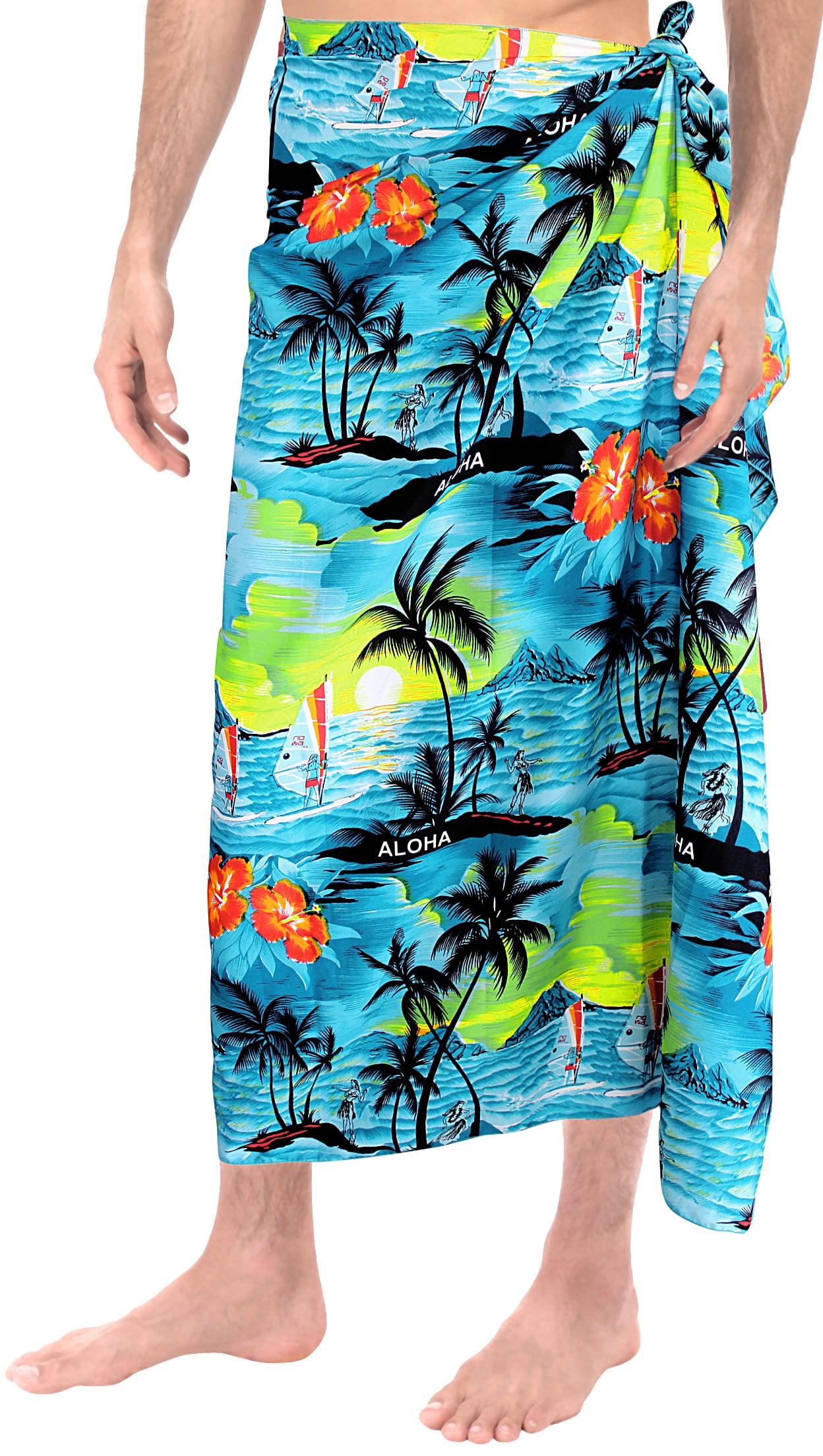 HAPPY BAY Men's Pareo Swim Trunk Vacation Sarong Beach Wrap One Size ...