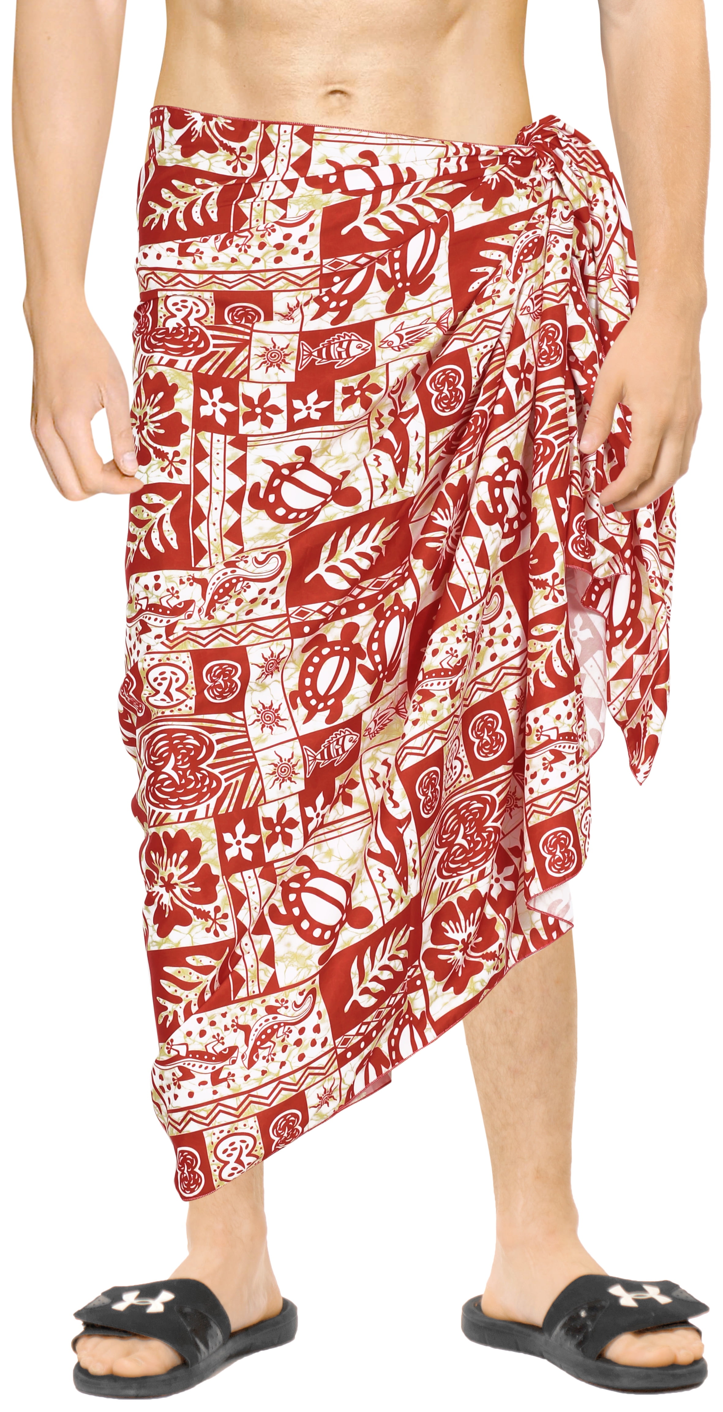 HAPPY BAY Men's Standard Swimsuits Sarong Pareo Beach Wrap One Size Red ...