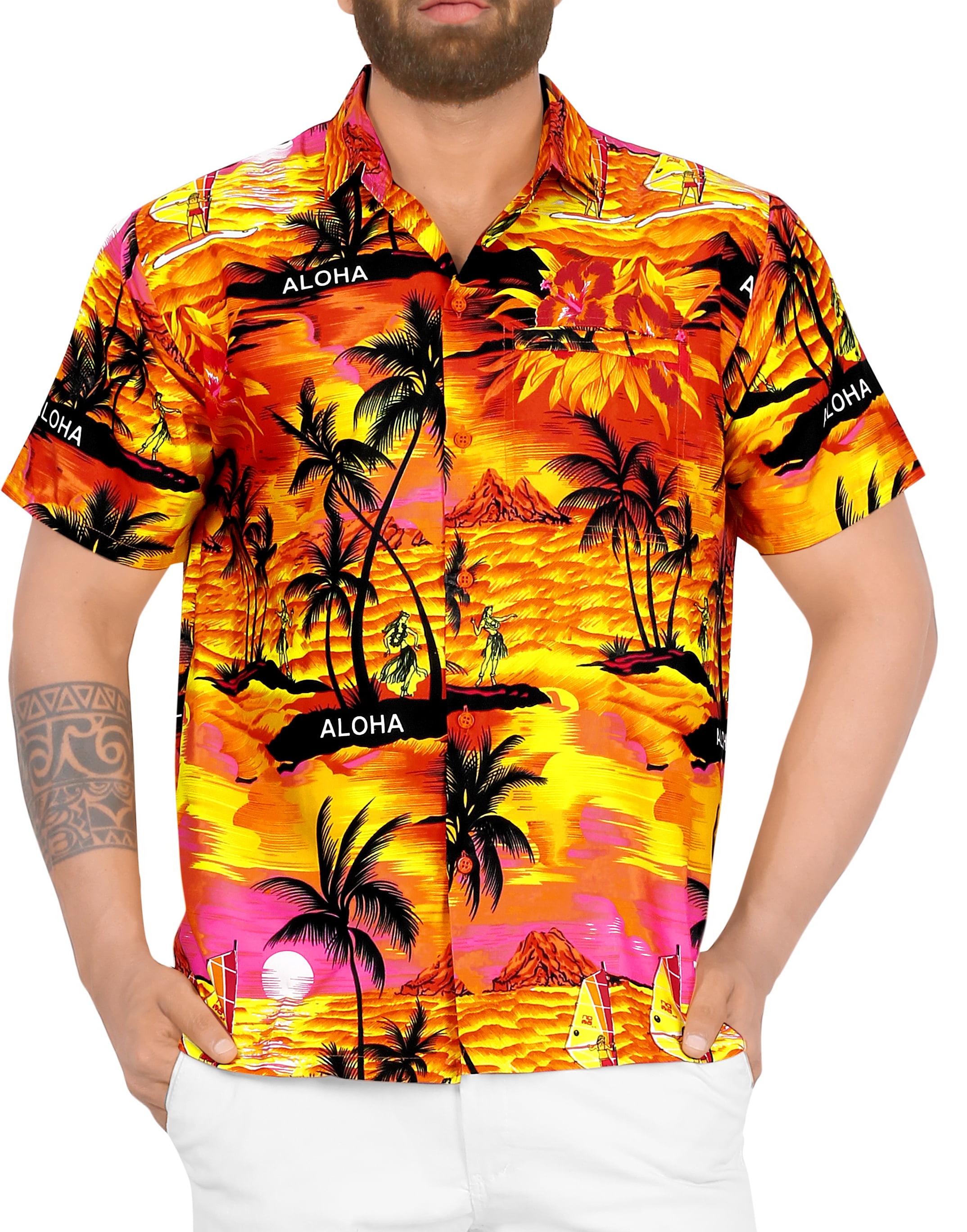 HAPPY BAY Mens Hawaiian Shirts Short Sleeve Button Down Shirt Men's ...