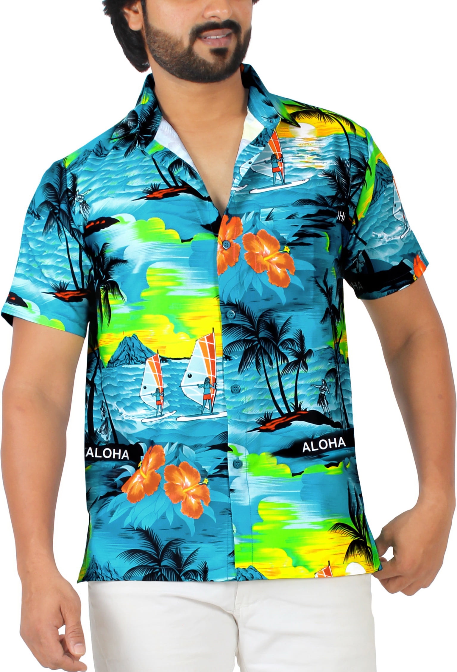 HAPPY BAY Mens Hawaiian Shirts Short Sleeve Button Down Shirt Men's ...