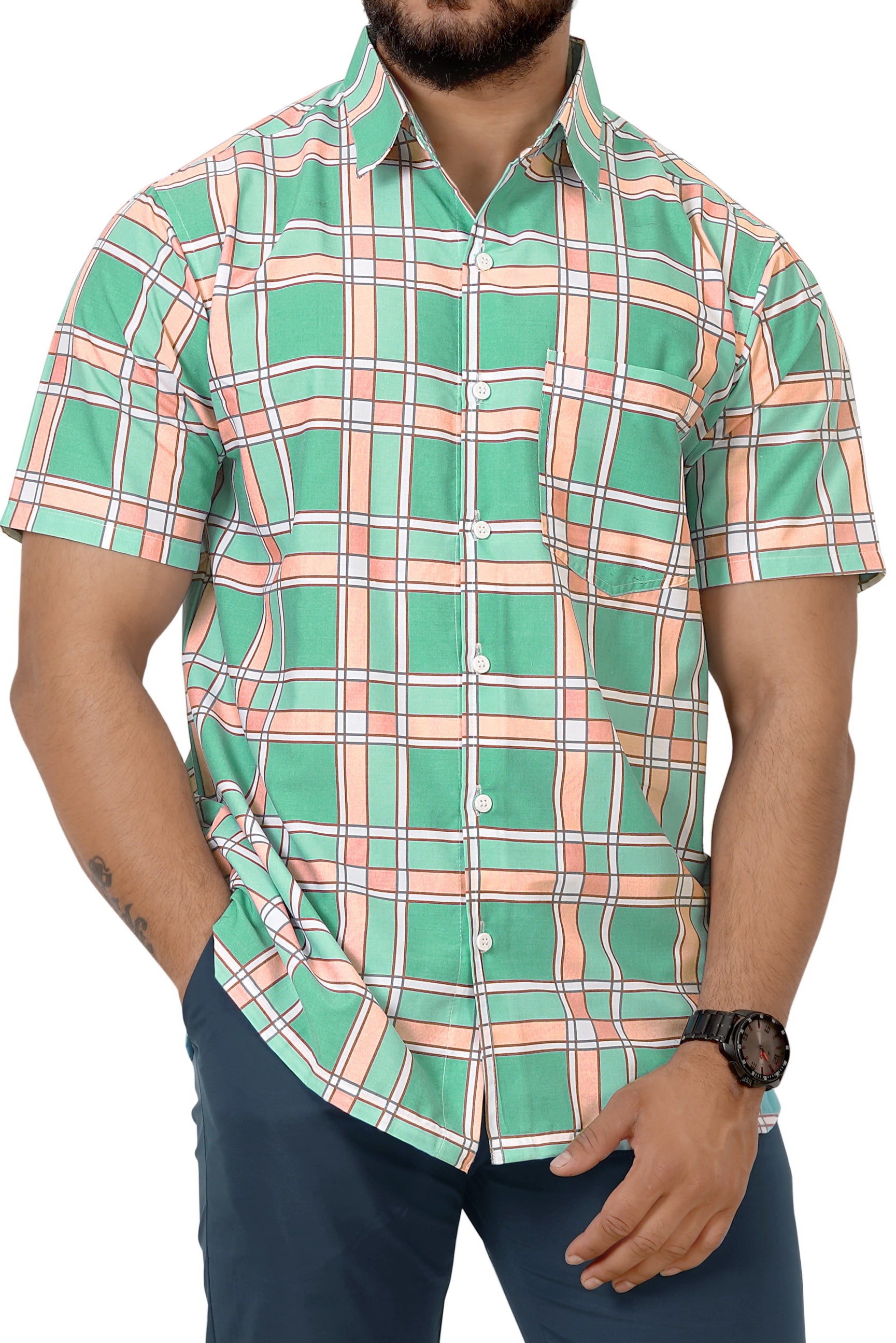 HAPPY BAY Plaid Men's Classic Short Sleeve Casual Poplin Shirts Button ...