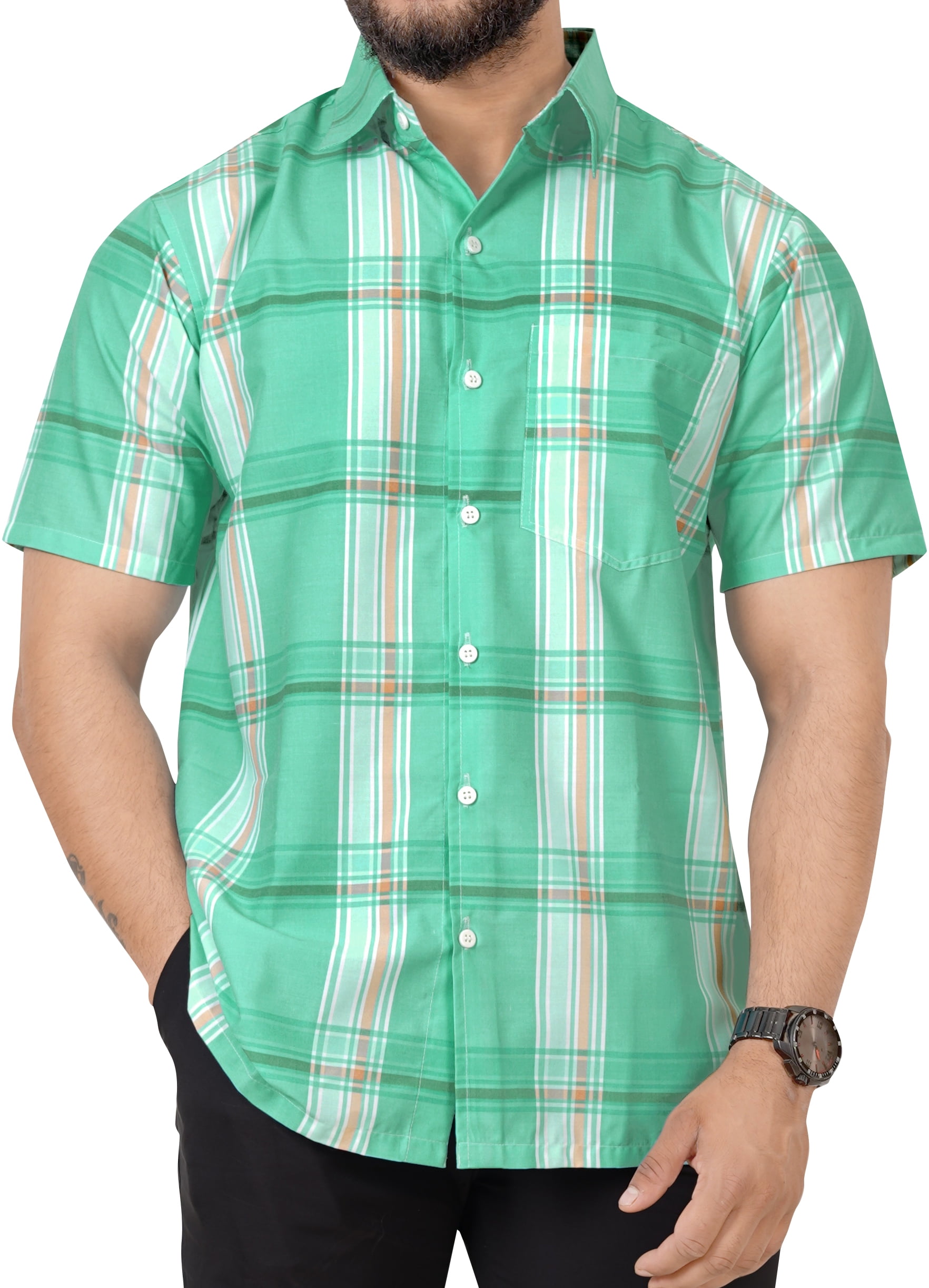 HAPPY BAY Plaid Men's Classic Short Sleeve Casual Poplin Shirts Button ...