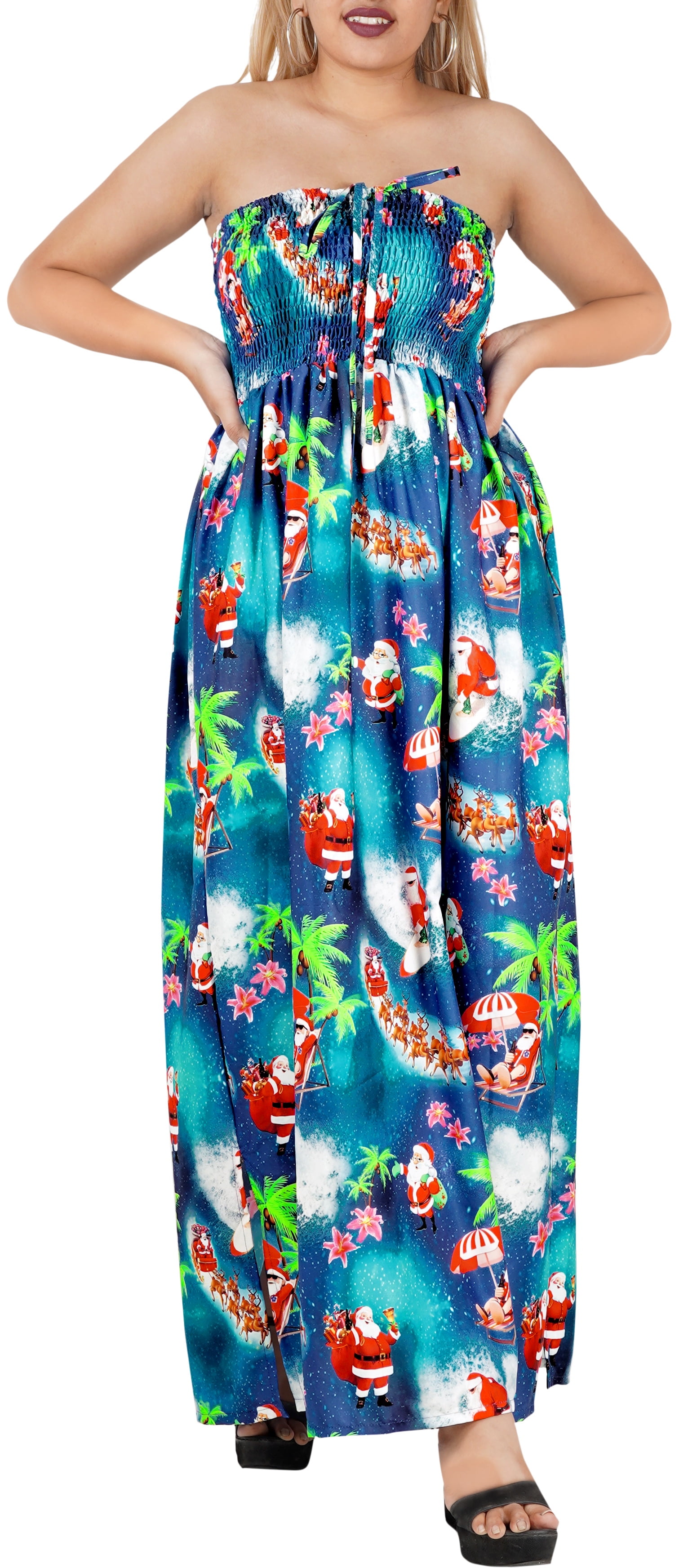 HAPPY BAY Women's A line Slit Smocked Maxi Casual Beach Dress Tube Top ...