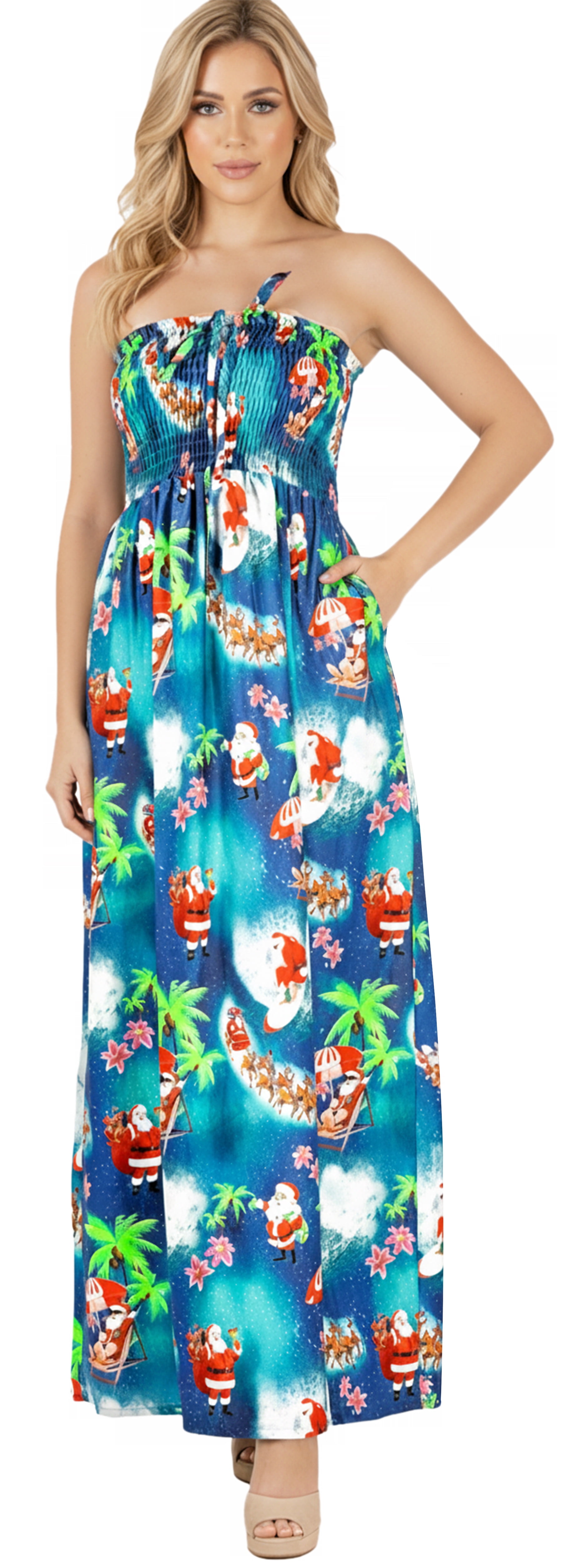 HAPPY BAY Women's A line Slit Smocked Maxi Casual Beach Dress Tube Top ...