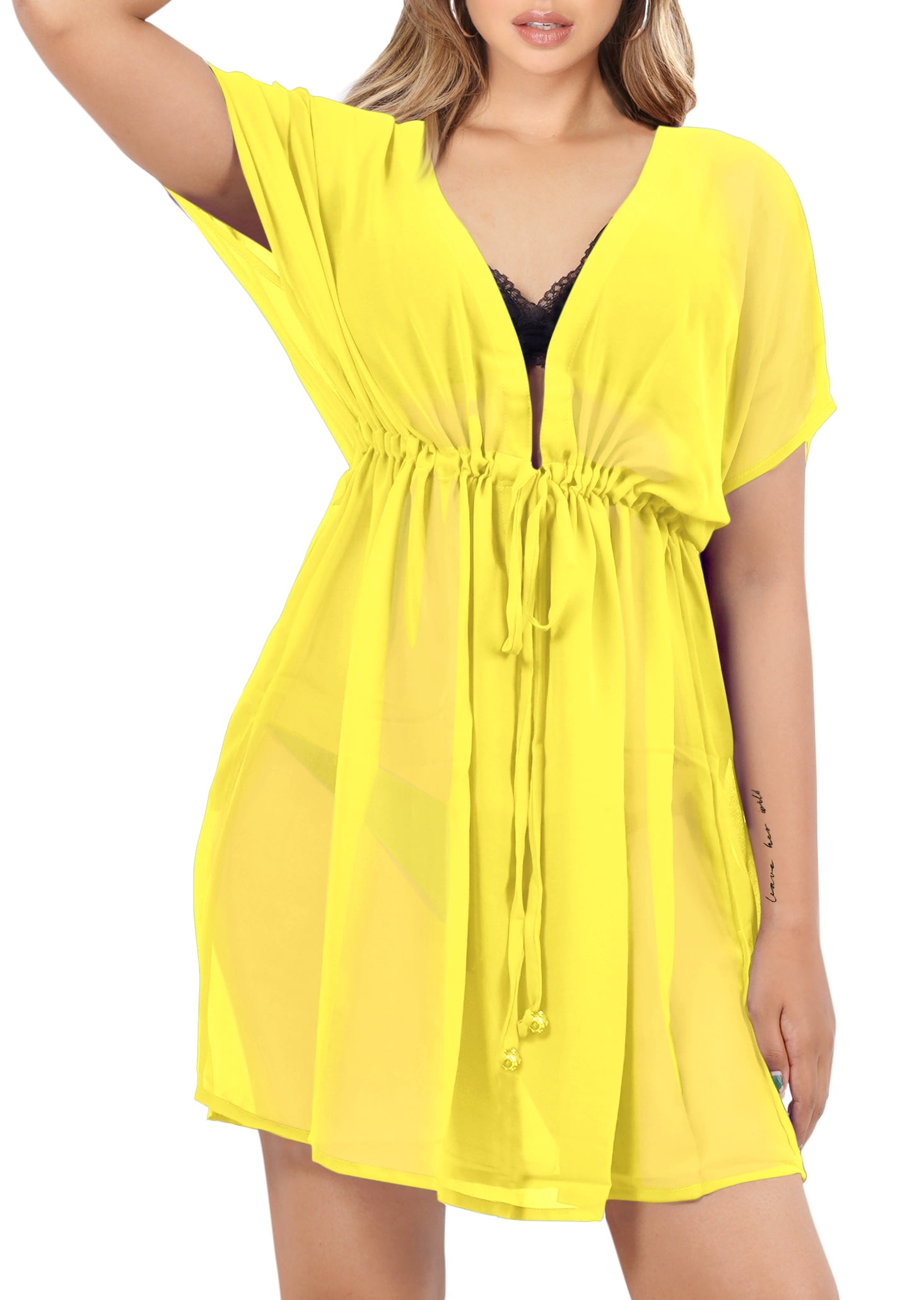 HAPPY BAY Women's Beach Bikini Sheer Chiffon Cover up V Neck Dress ...