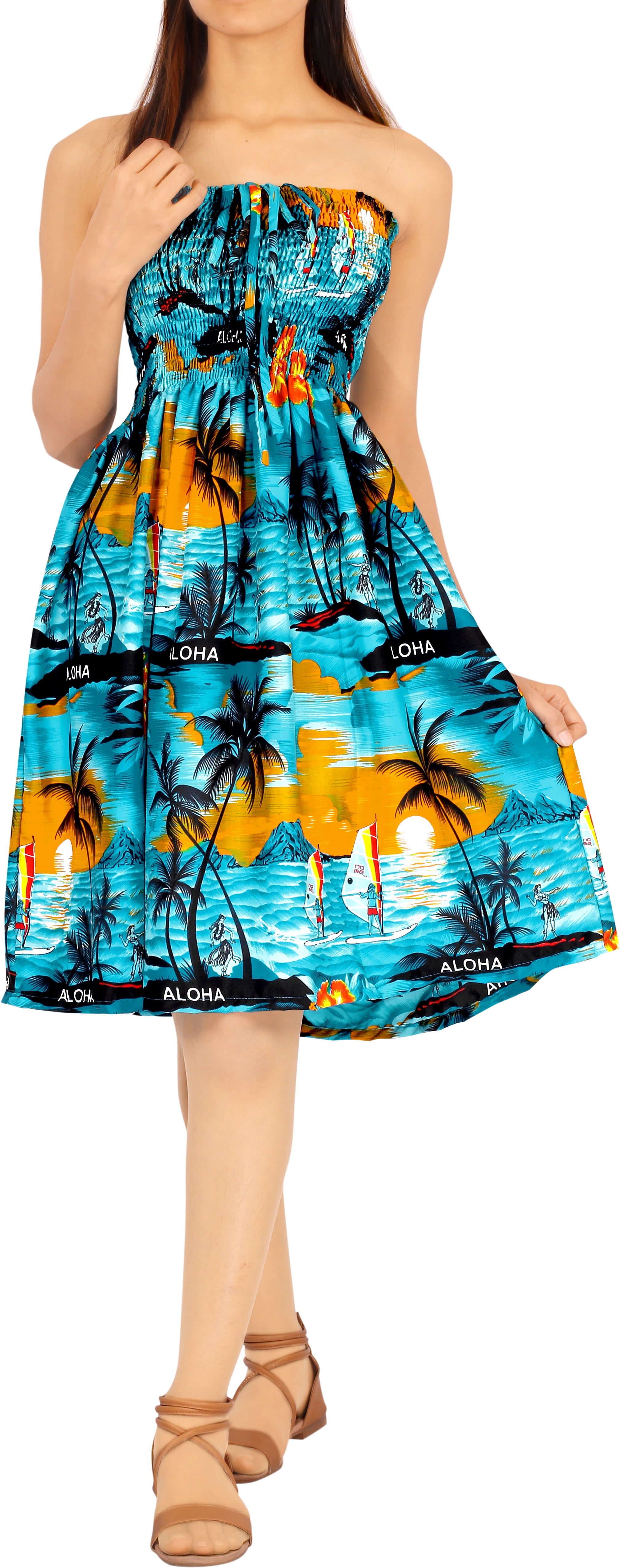 HAPPY BAY Women's Boho Beach Backless Smocked Mini Flowy Dress Tube Top ...