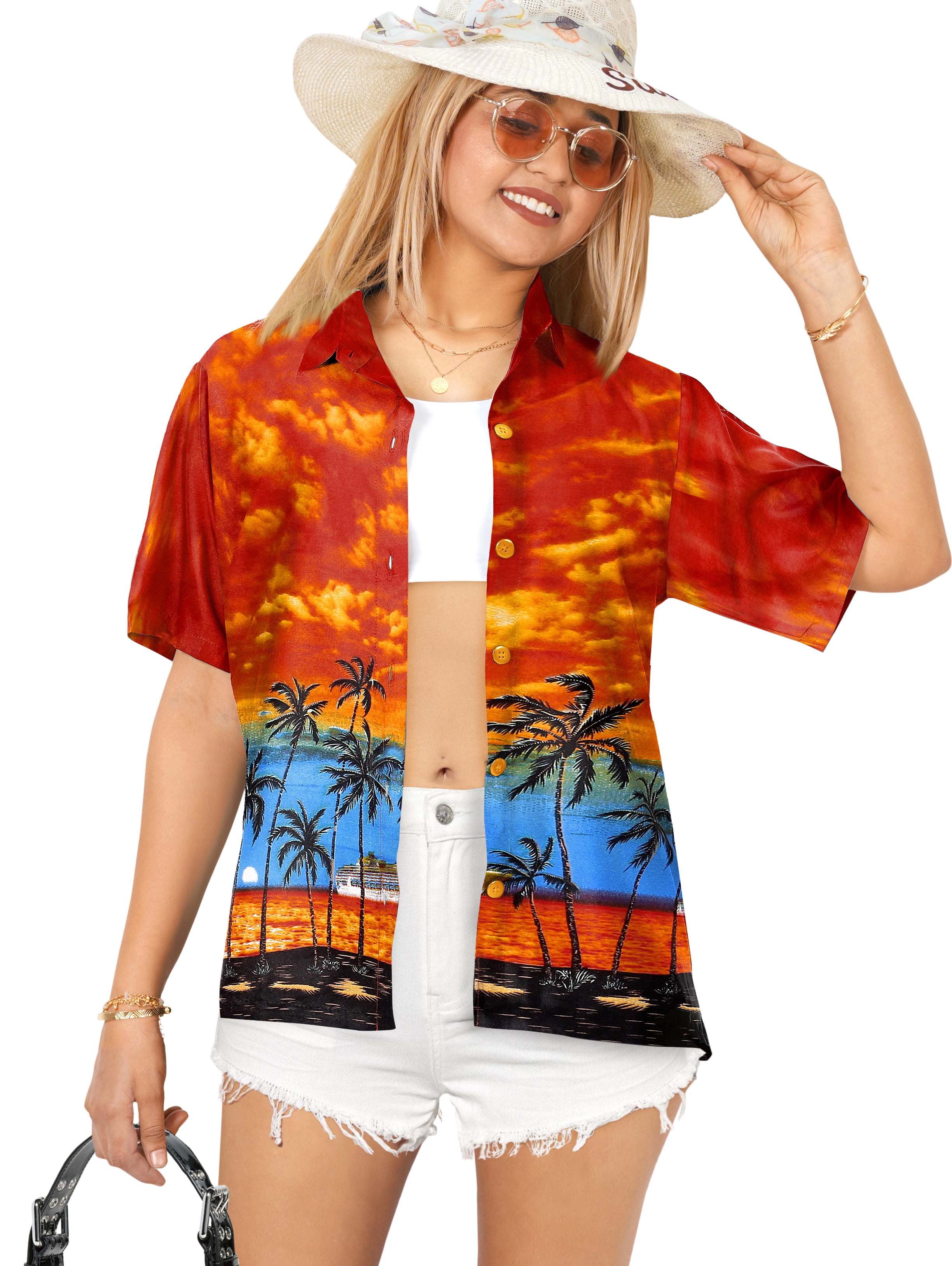 HAPPY BAY Women's Button Down Blouses Casual Summer Beach Party Short ...