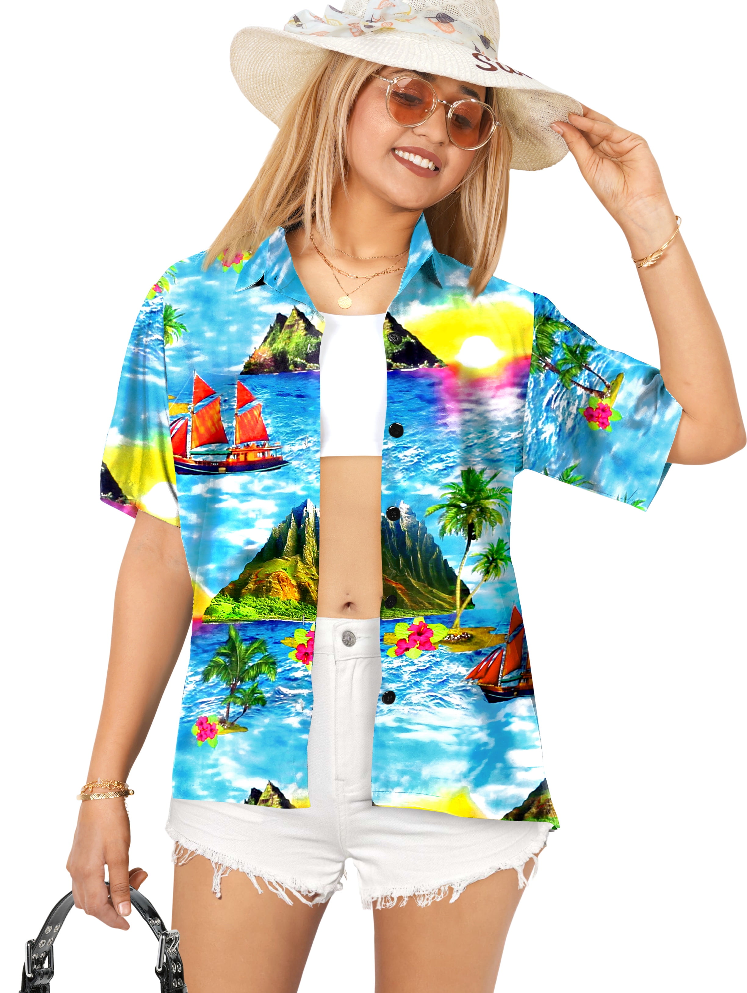 HAPPY BAY Women's Button Down Blouses Casual Tops Summer Beach Party ...