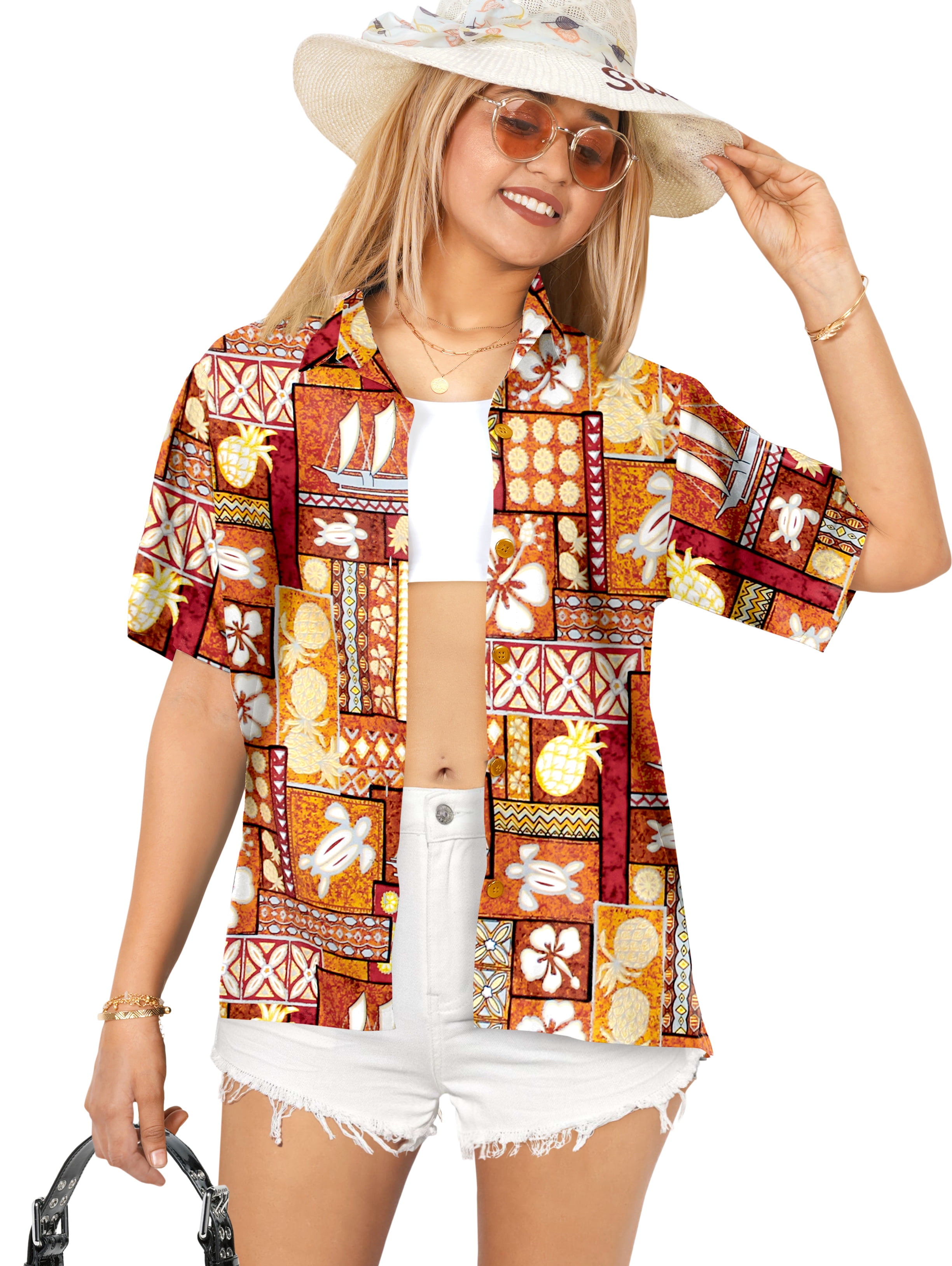 HAPPY BAY Women's Button Down Blouses Floral Beach Party Blouse Shirt ...