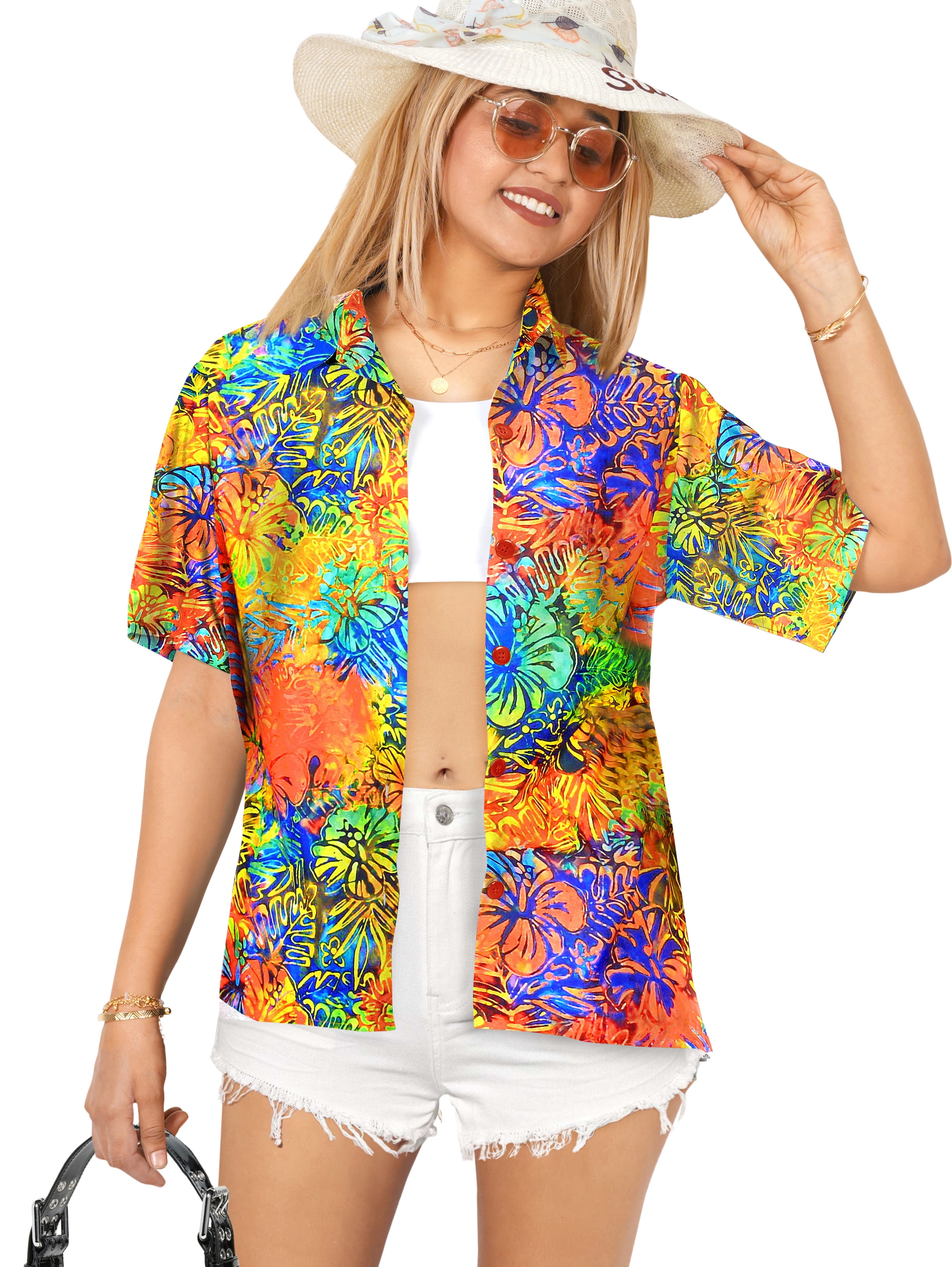 HAPPY BAY Women's Button Down Blouses Floral Beach Party Shirt Summer ...