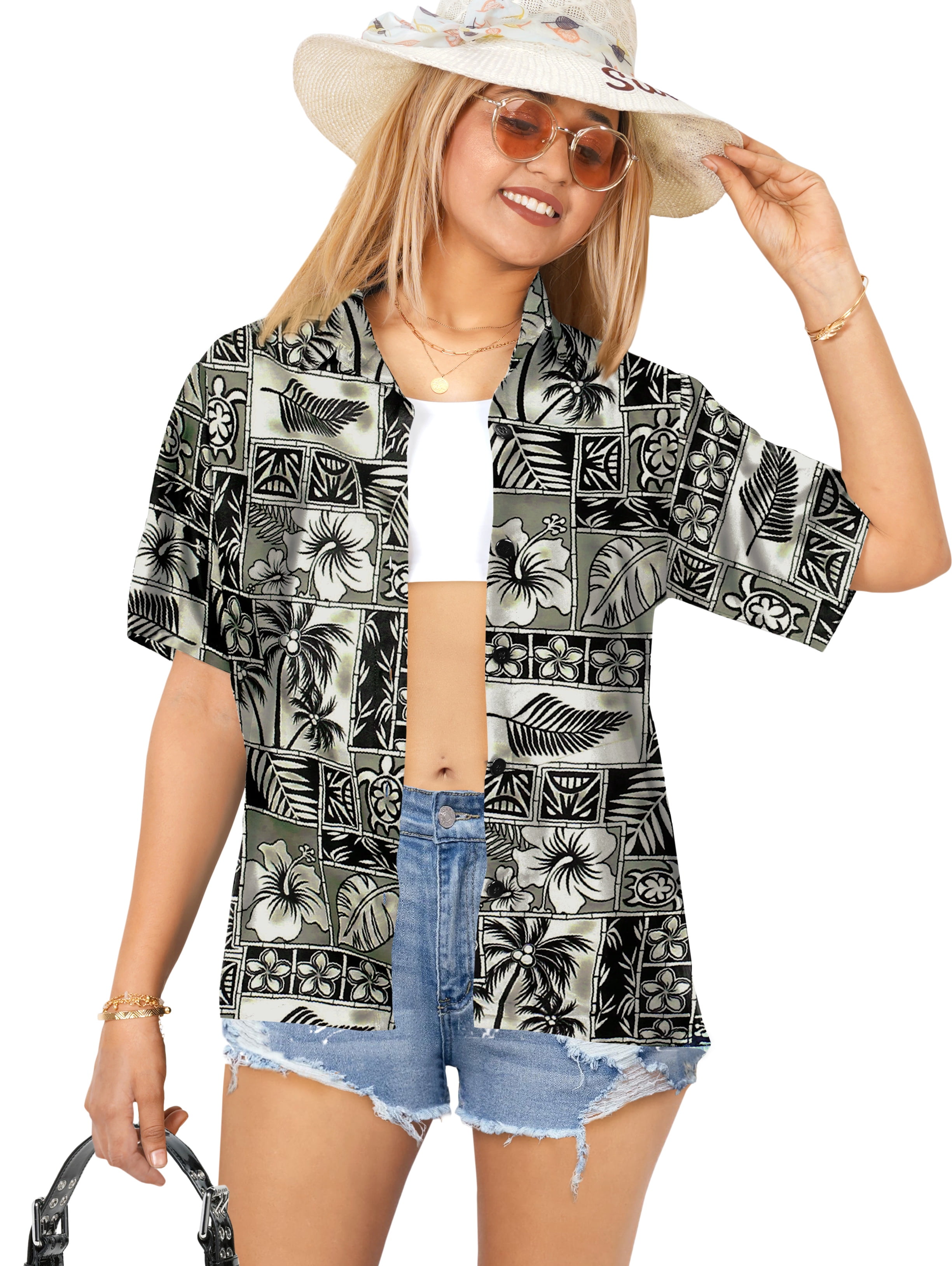 HAPPY BAY Women's Button Down Blouses Floral Summer Beach Party Blouse ...