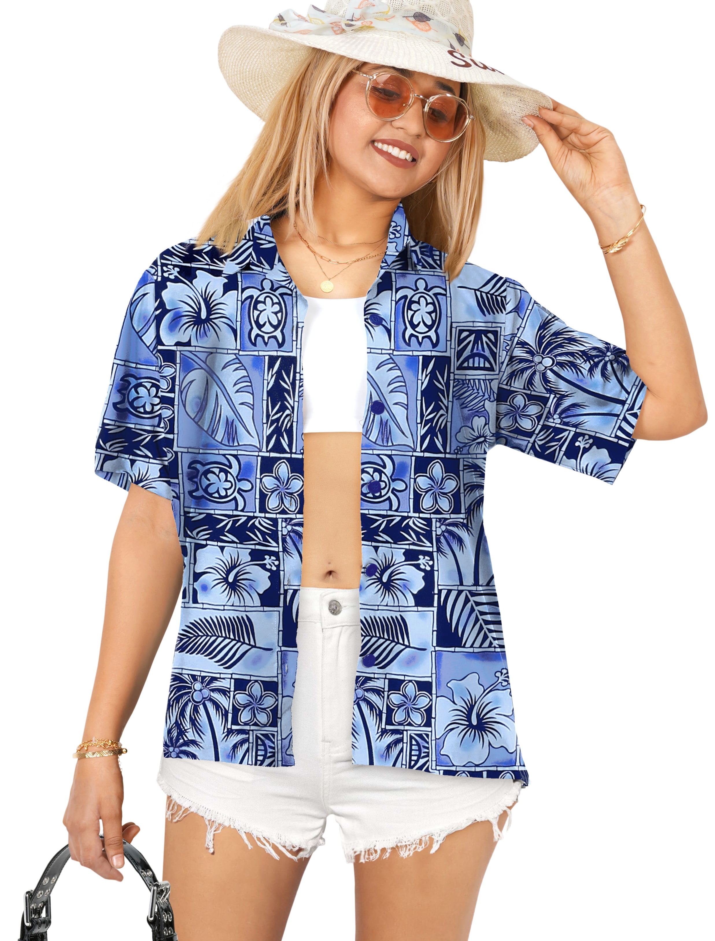 HAPPY BAY Women's Button Down Blouses Floral Summer Beach Party Blouse ...