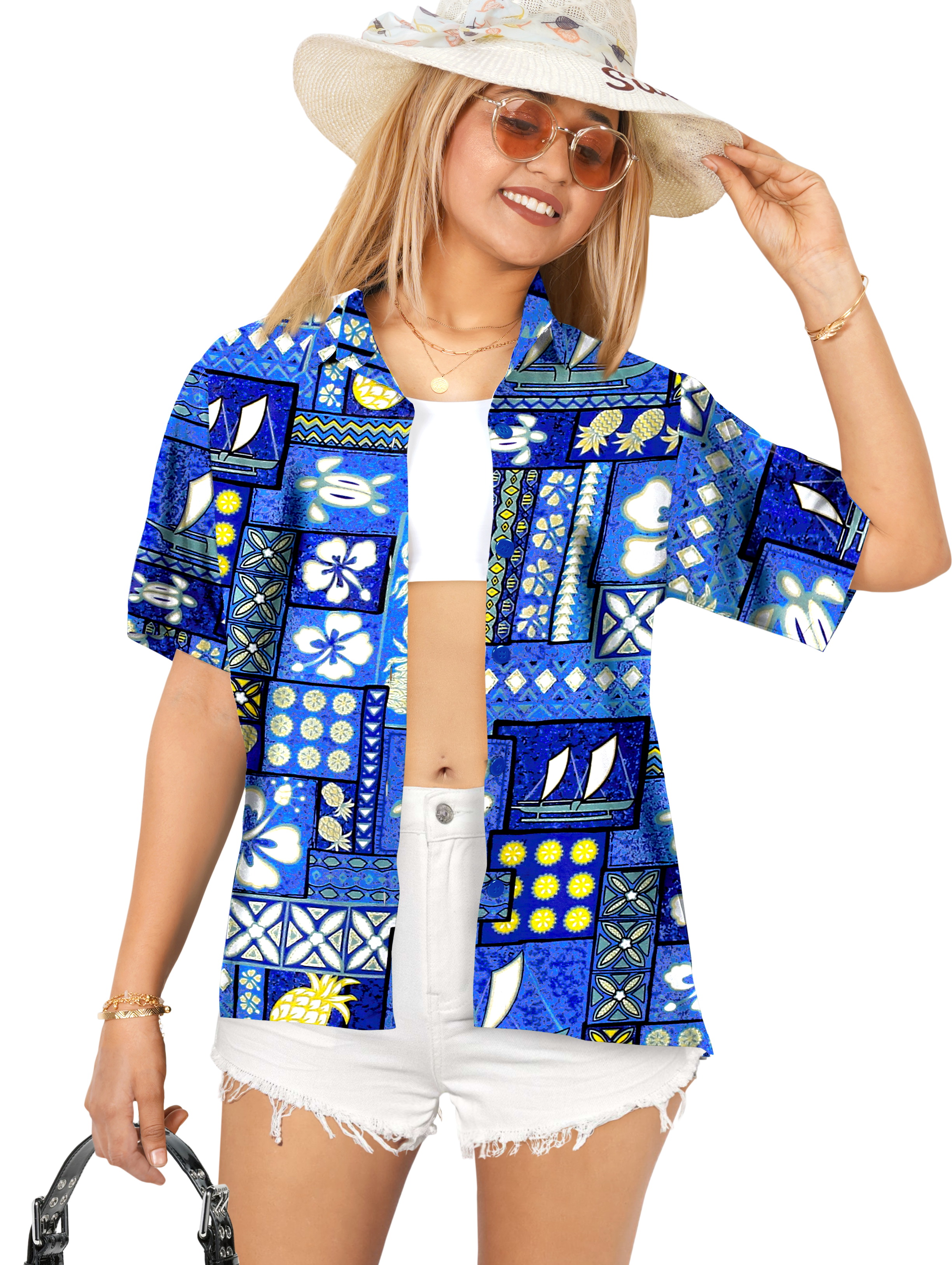 HAPPY BAY Women's Button Down Blouses Floral Summer Beach Party Shirt ...