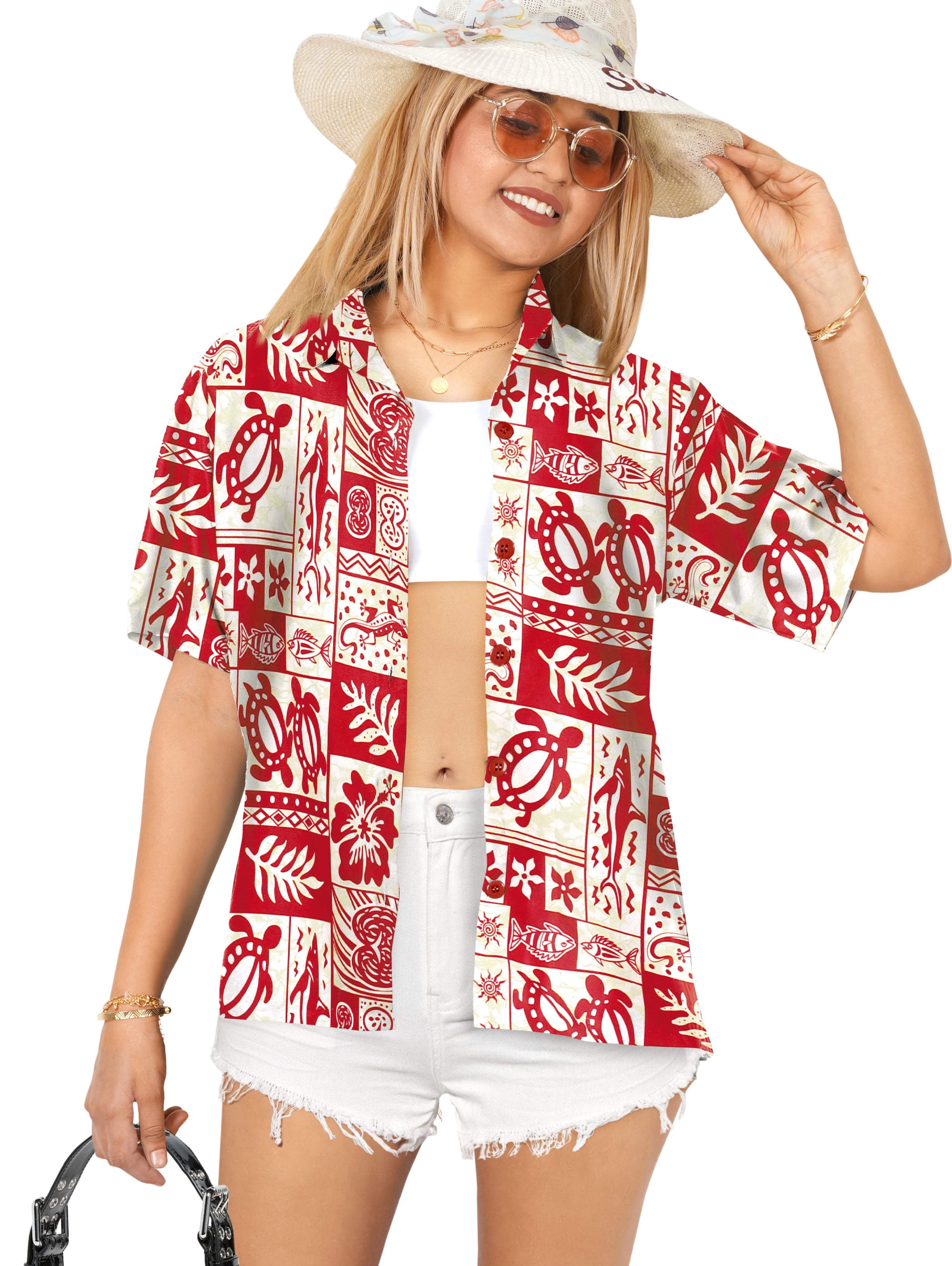 HAPPY BAY Women's Button Down Blouses Summer Beach Party Short Sleeve ...