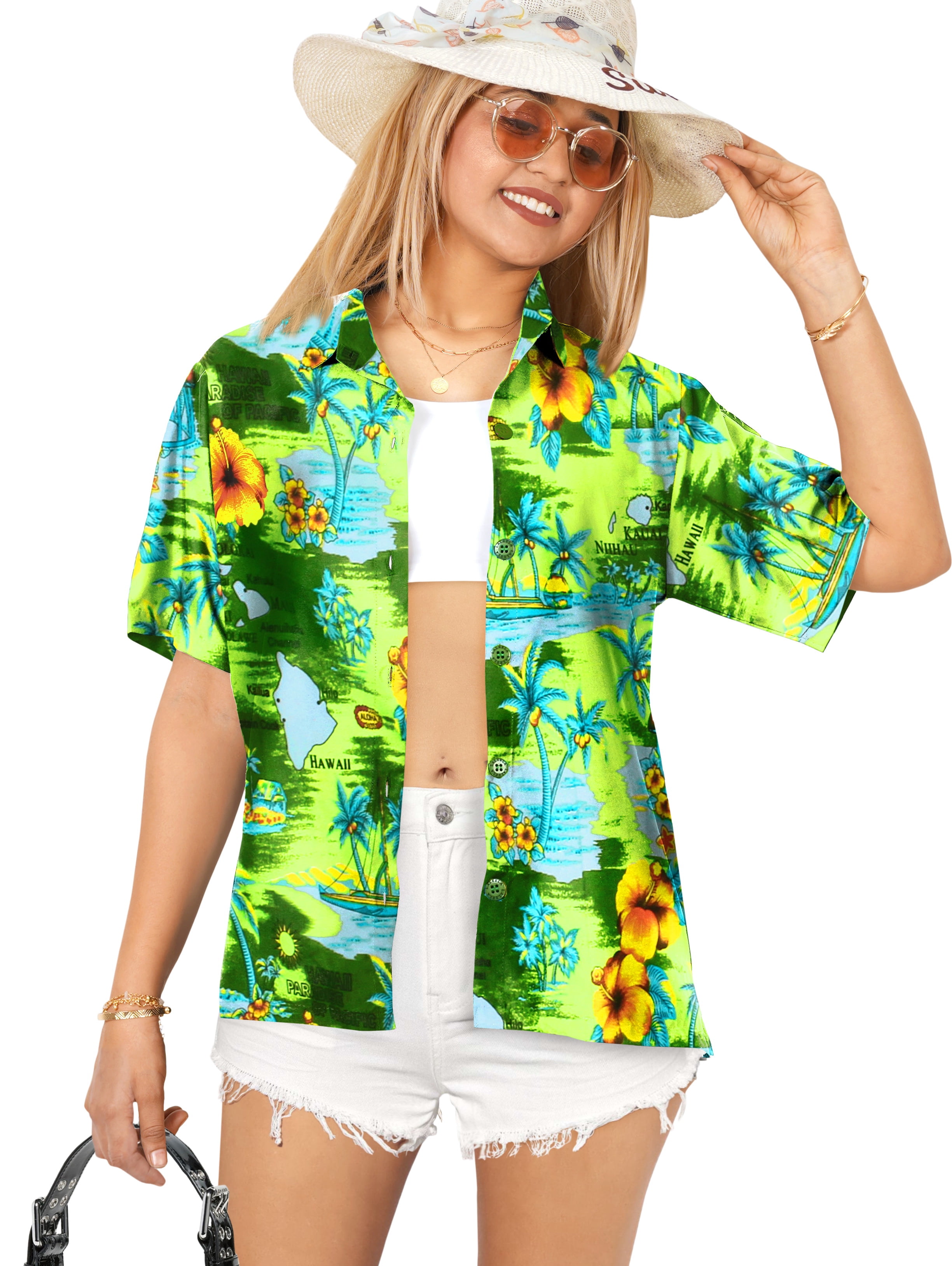 HAPPY BAY Women's Button Down Blouses Tropical Blouse Dress Shirt Short ...
