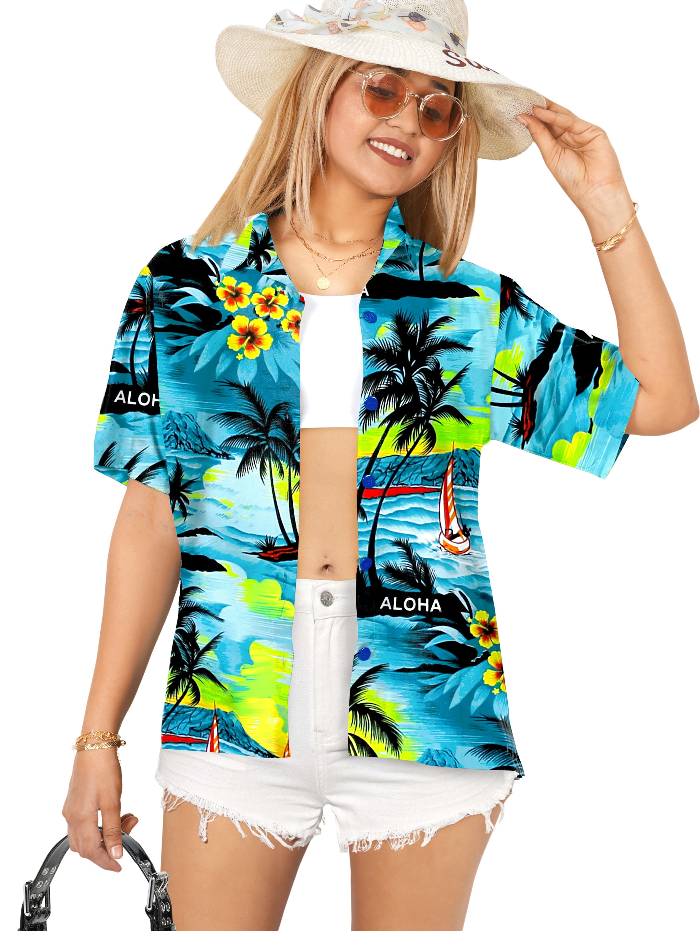 HAPPY BAY Women's Button Down Blouses Tropical Blouse Shirt Short ...